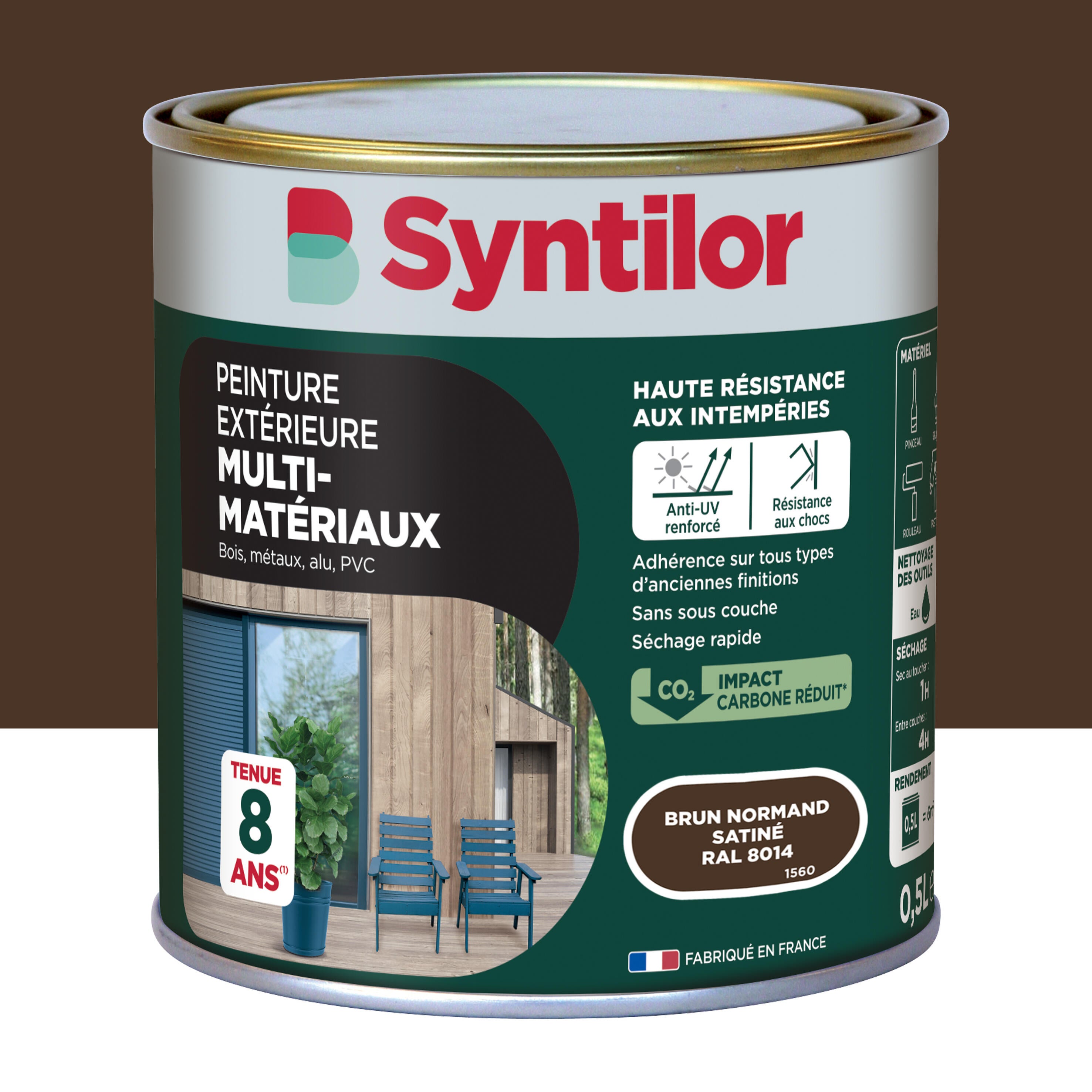 Peinture extérieure bois, aluminium, pvc . SYNTILOR brun normand satiné 0.5l | Leroy Merlin