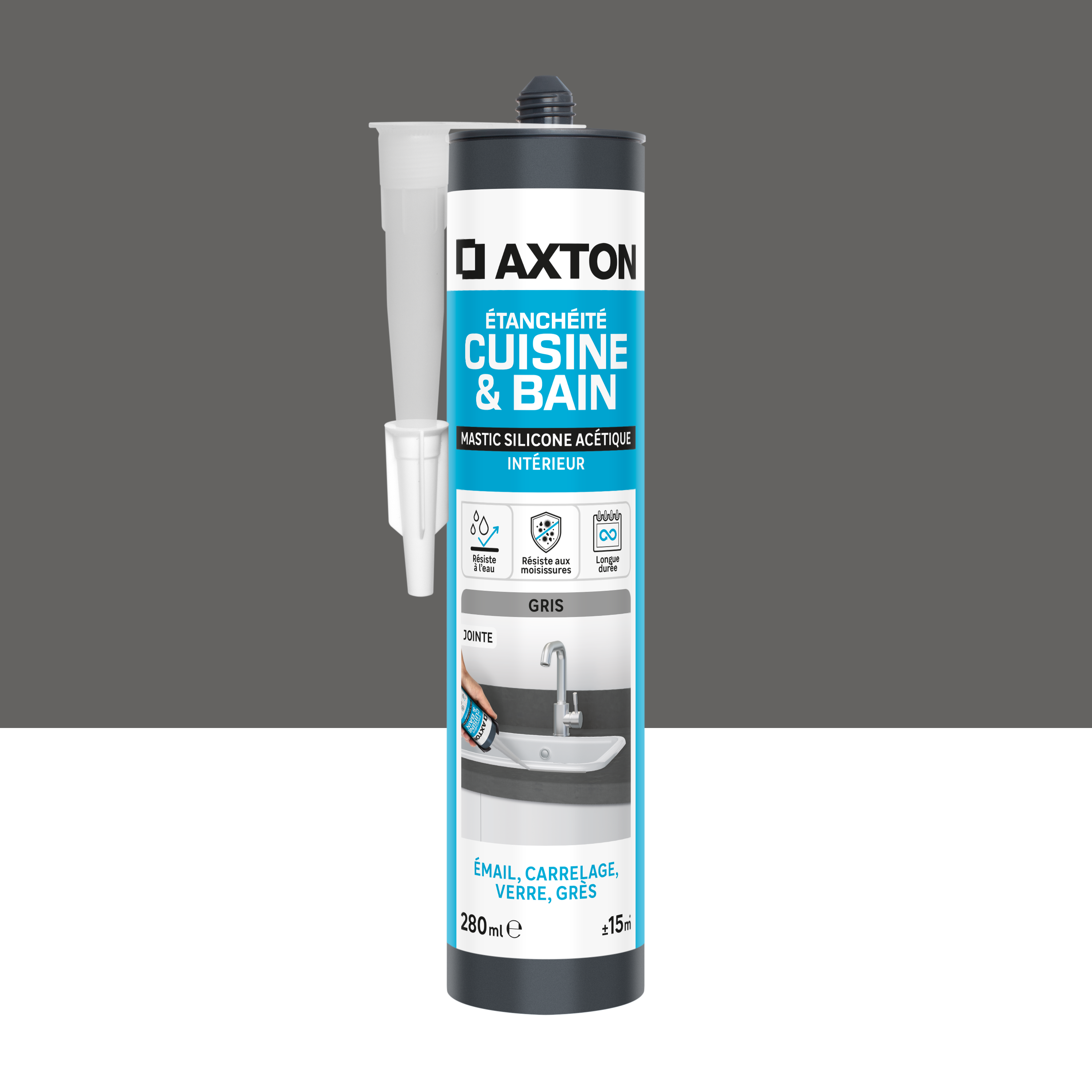 Mastic d'étanchéité Cuisine et bain AXTON, gris foncé, 280 ml | Leroy ...