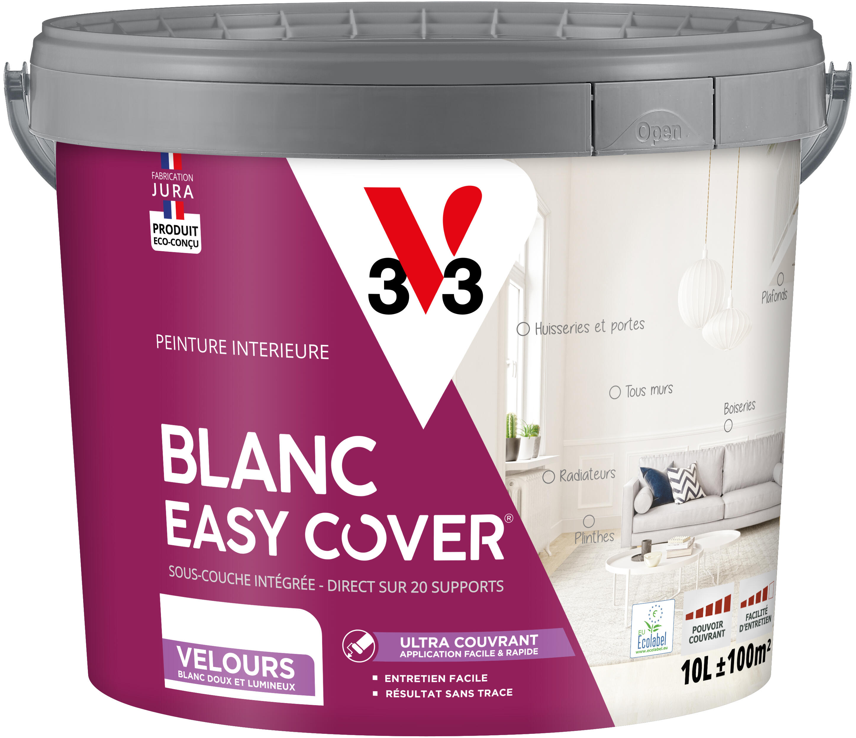Peinture mur, plafond, boiserie blanc velours V33 Easy cover® 10L ...
