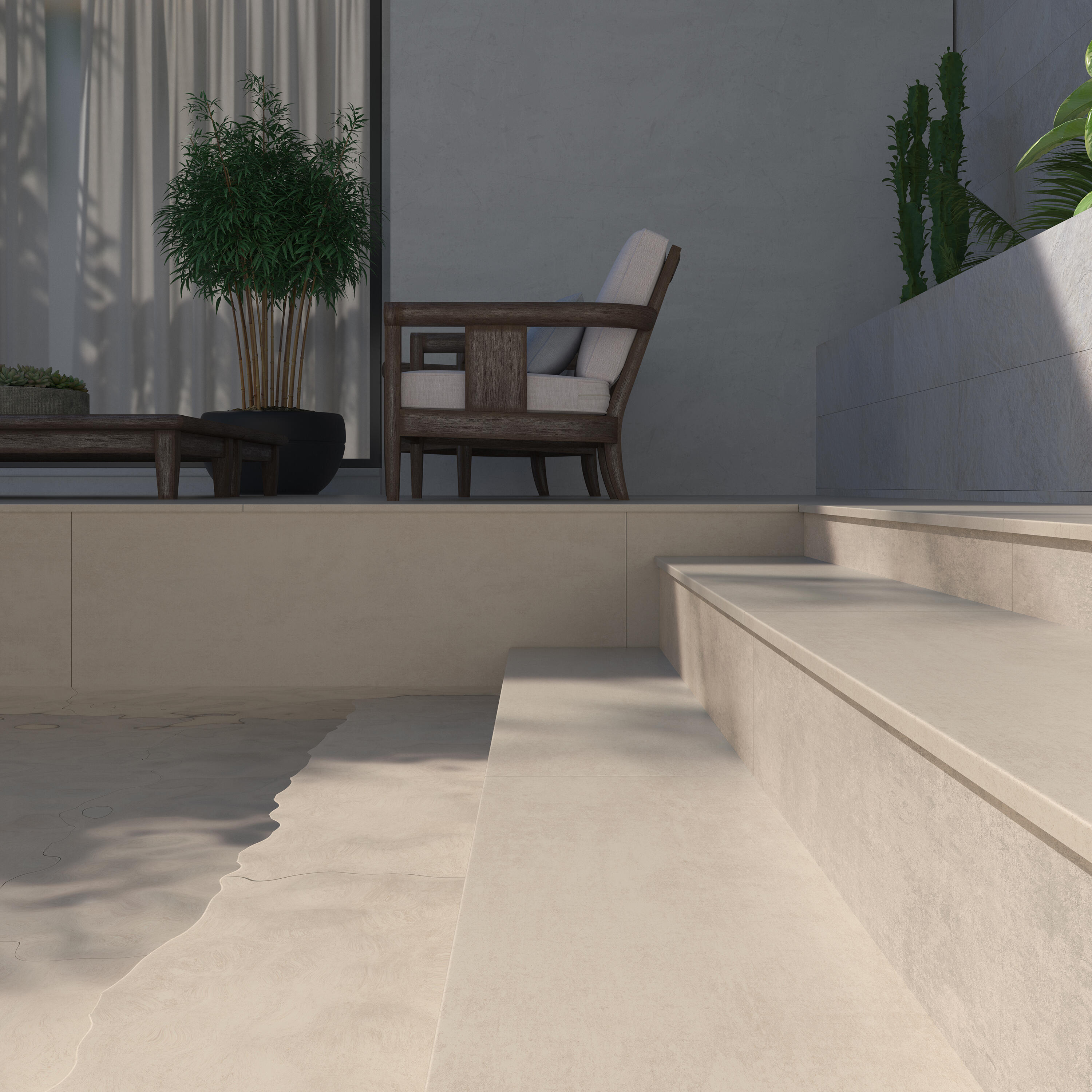 Peldaño gres porcelánico Martins efecto cemento arena 120x32cm espesor ...