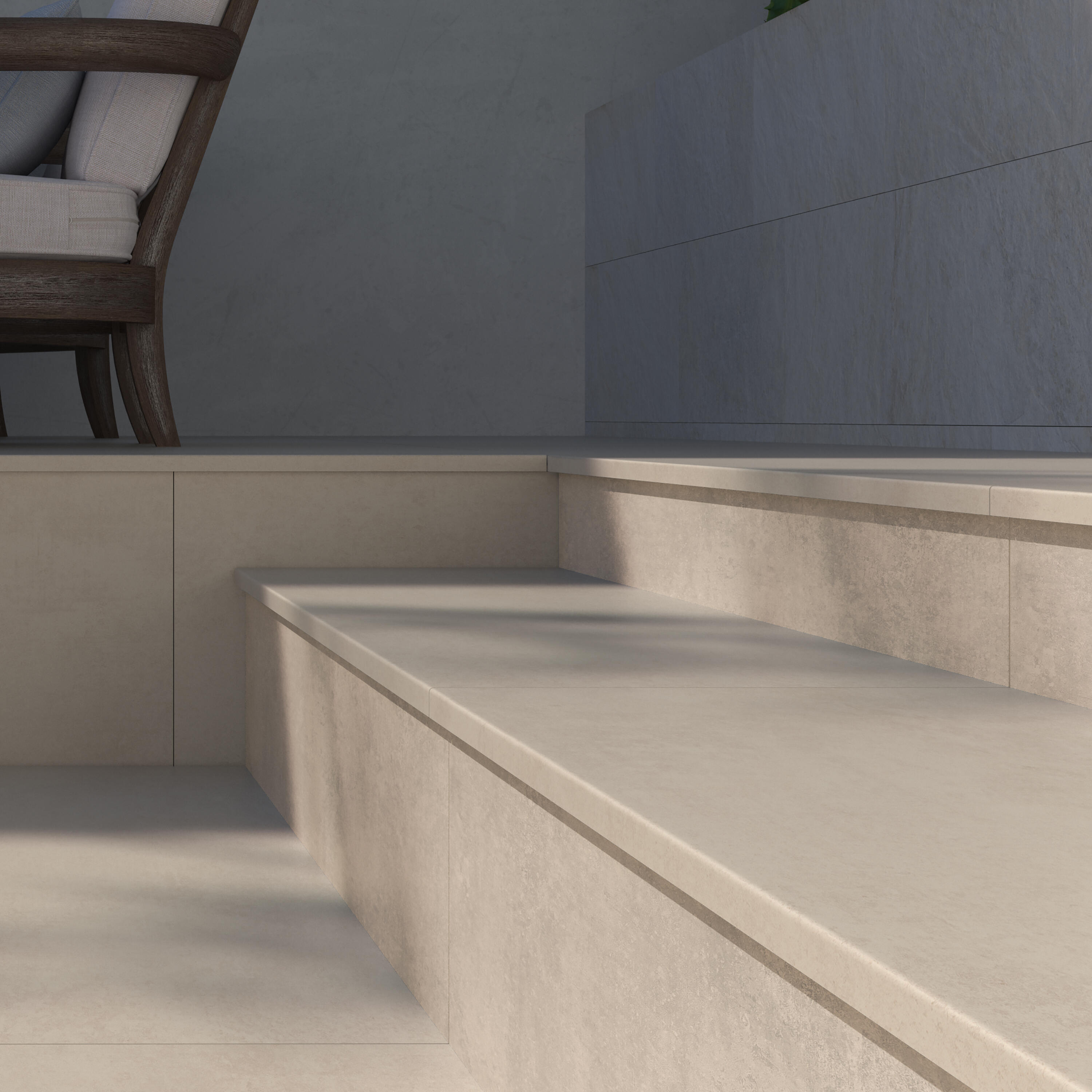 Peldaño gres porcelánico Martins efecto cemento arena 120x32cm espesor ...