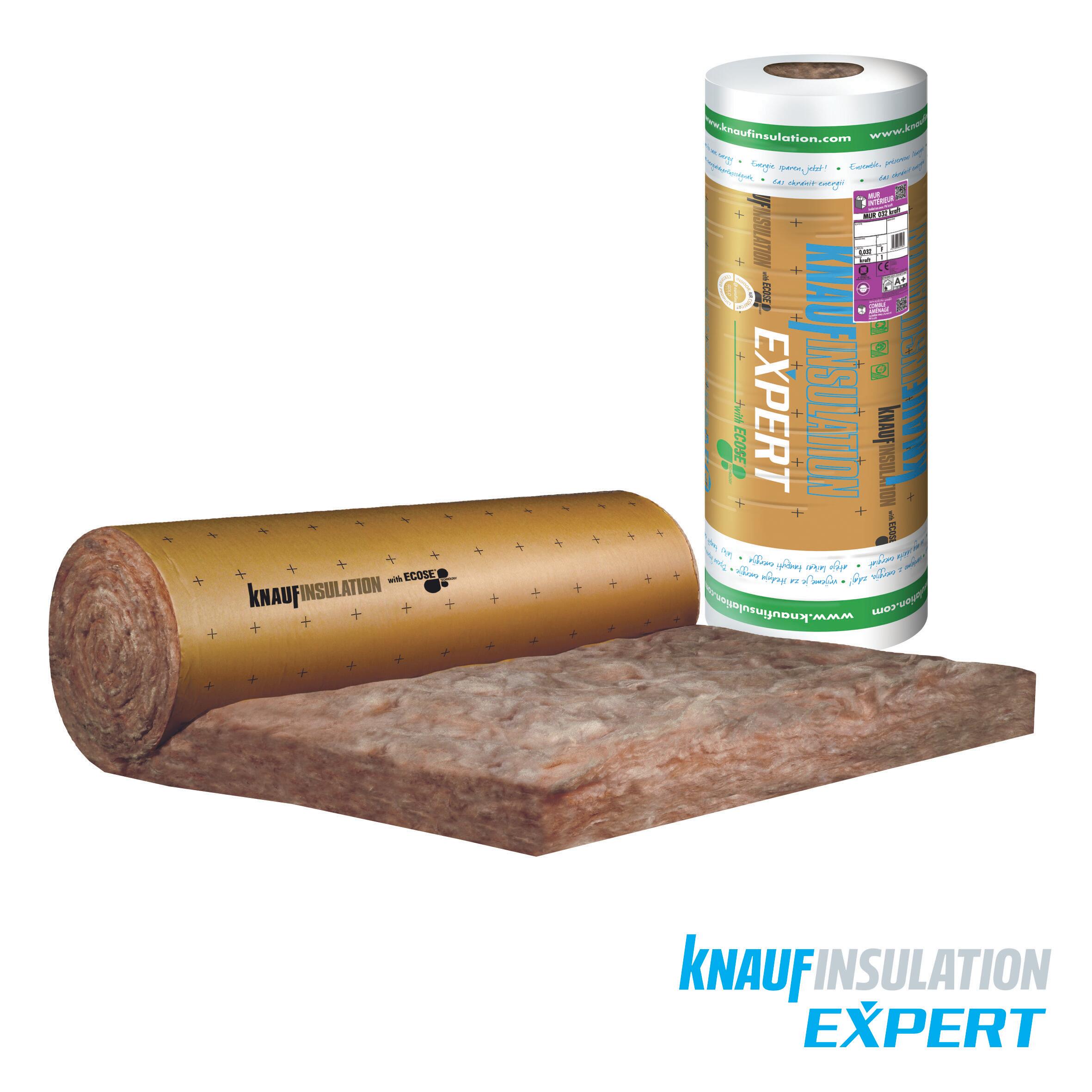 Panneau roulé de laine de verre Mur 032 kraft, Ep.120mm, 2.7x1.2m KNAUF ...
