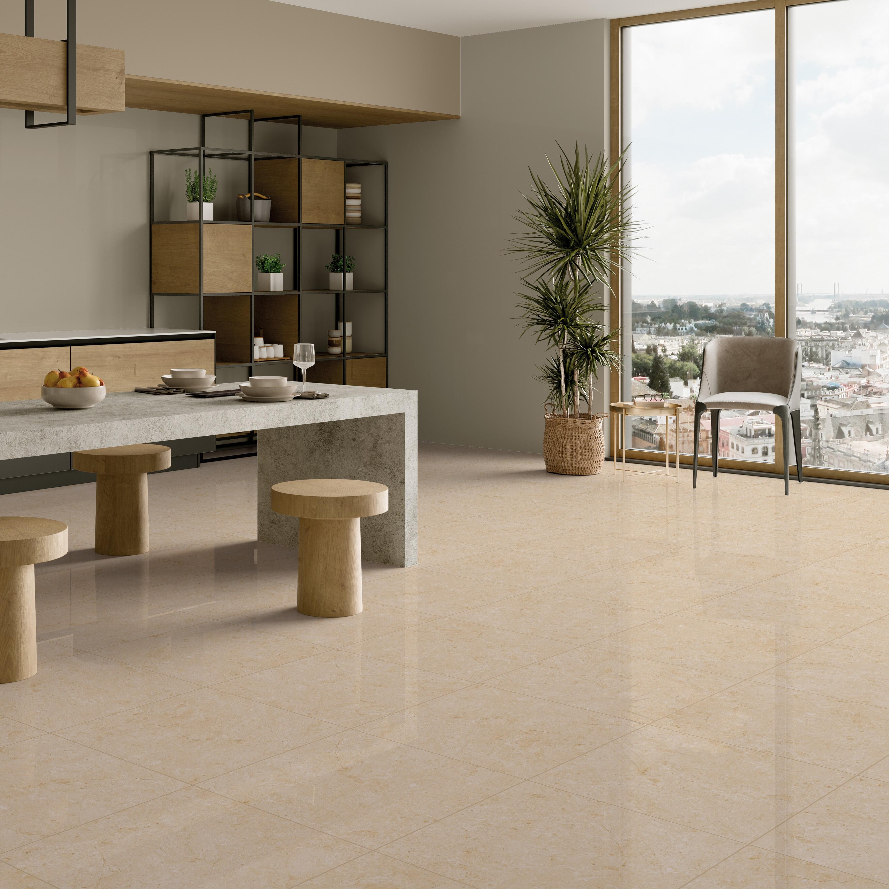 Carrelage de sol intérieur effet pierre l.45 x L.45 cm - Mistral Crema ...