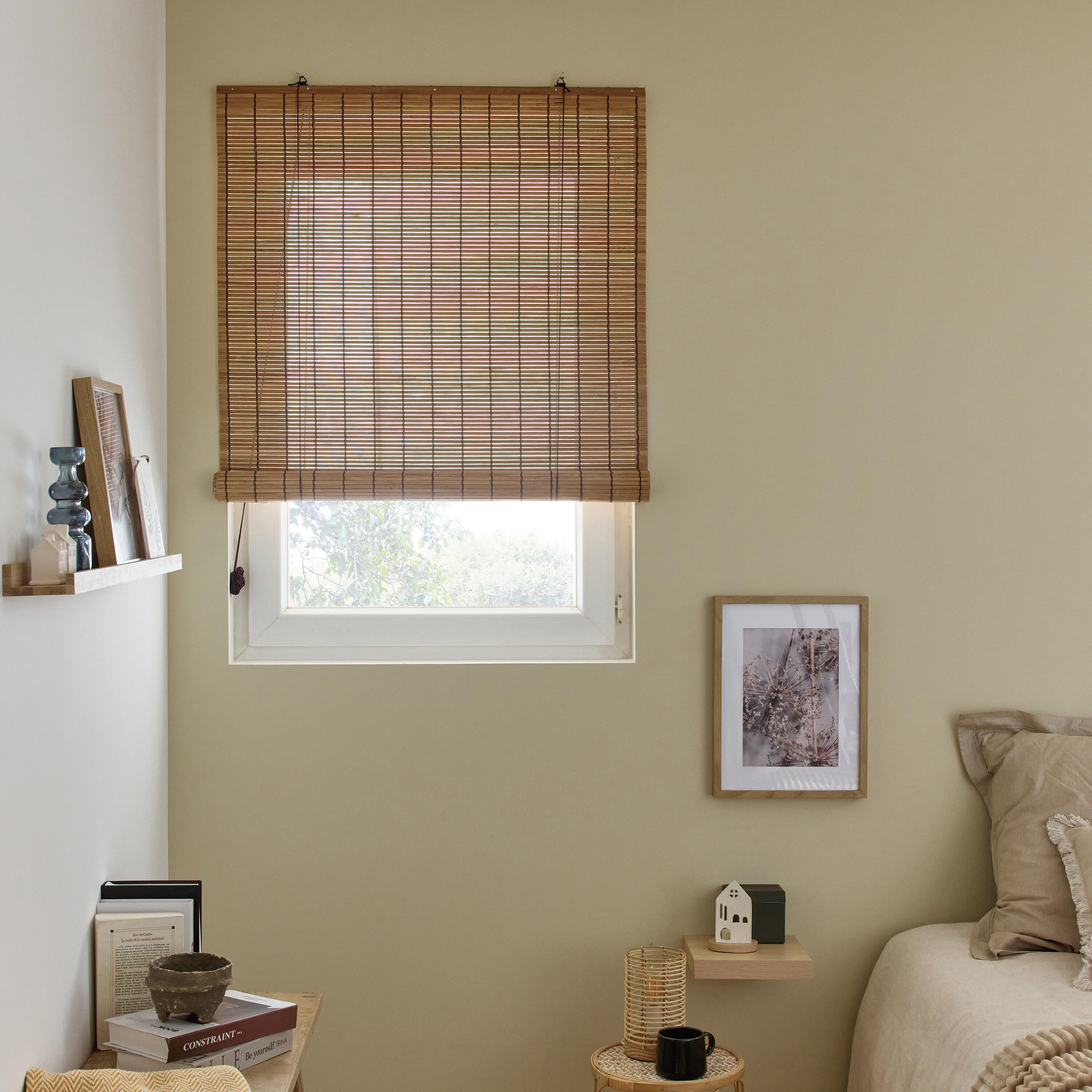 Store enrouleur tamisant Bambou hatha naturel, l.120 x H.250 cm ...
