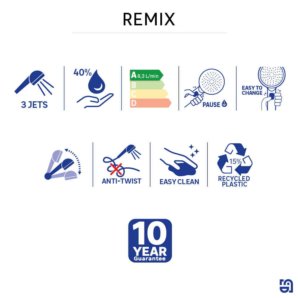 Alcachofa de ducha + flexo + soporte SENSEA Remix negro con 3 funciones | Leroy Merlin