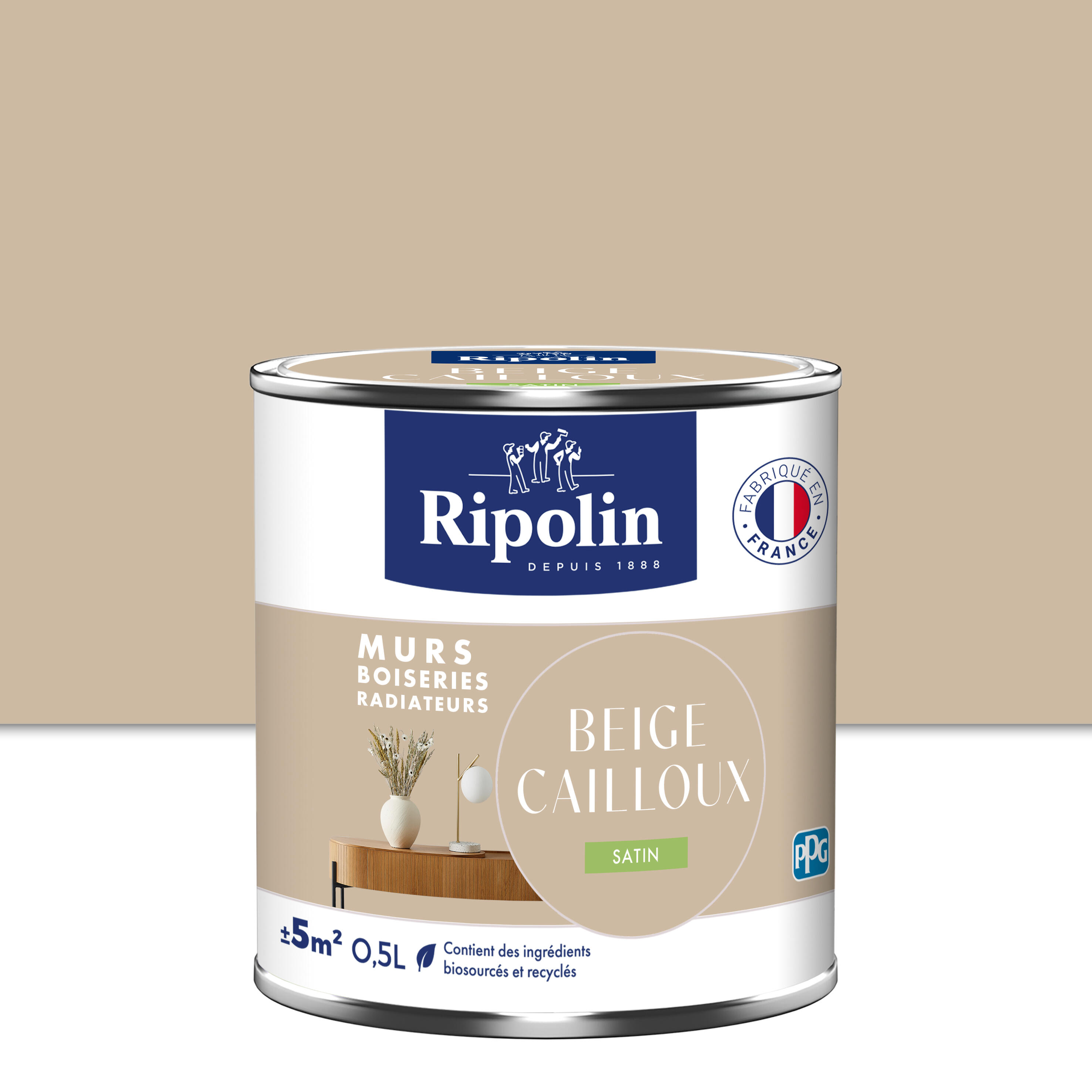 Peinture mur beige cailloux satin RIPOLIN 480178 0.5L | Leroy Merlin