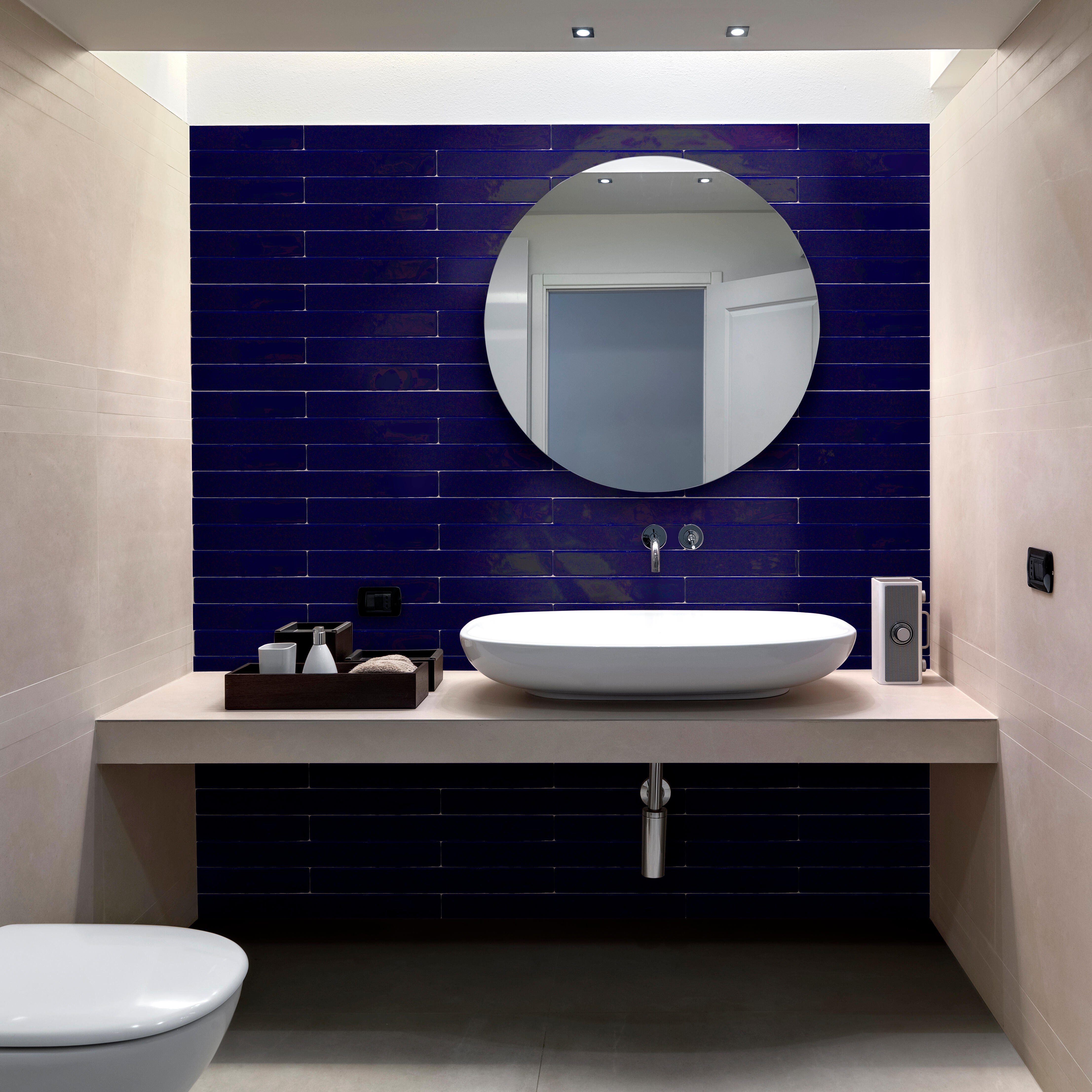 Azulejo cerámico Kiev efecto zellige azul cobalto 5x50 cm | Leroy Merlin