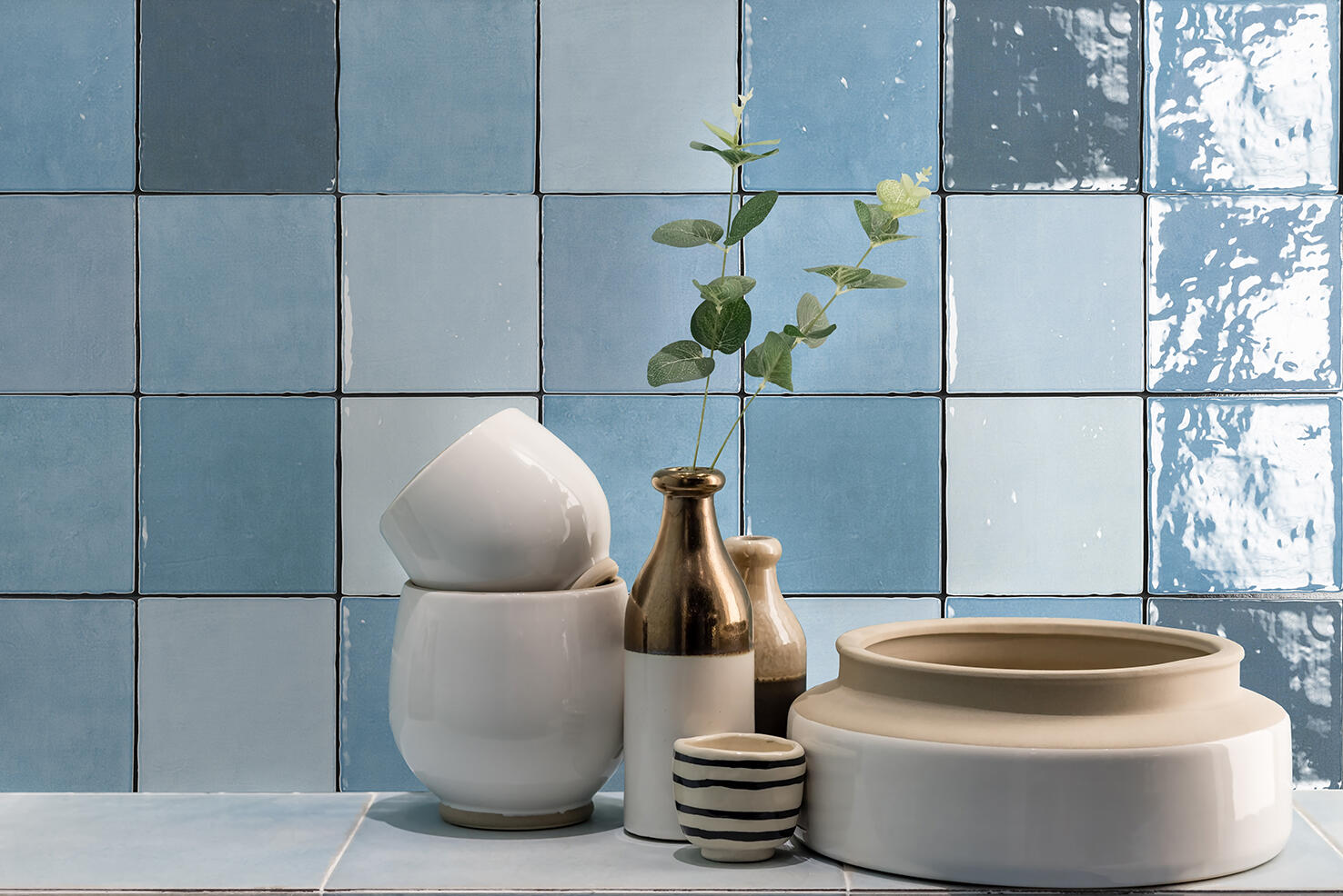 Azulejo Rainbow Ocean Mix efecto zellige varios tonos de azul claro 11 ...