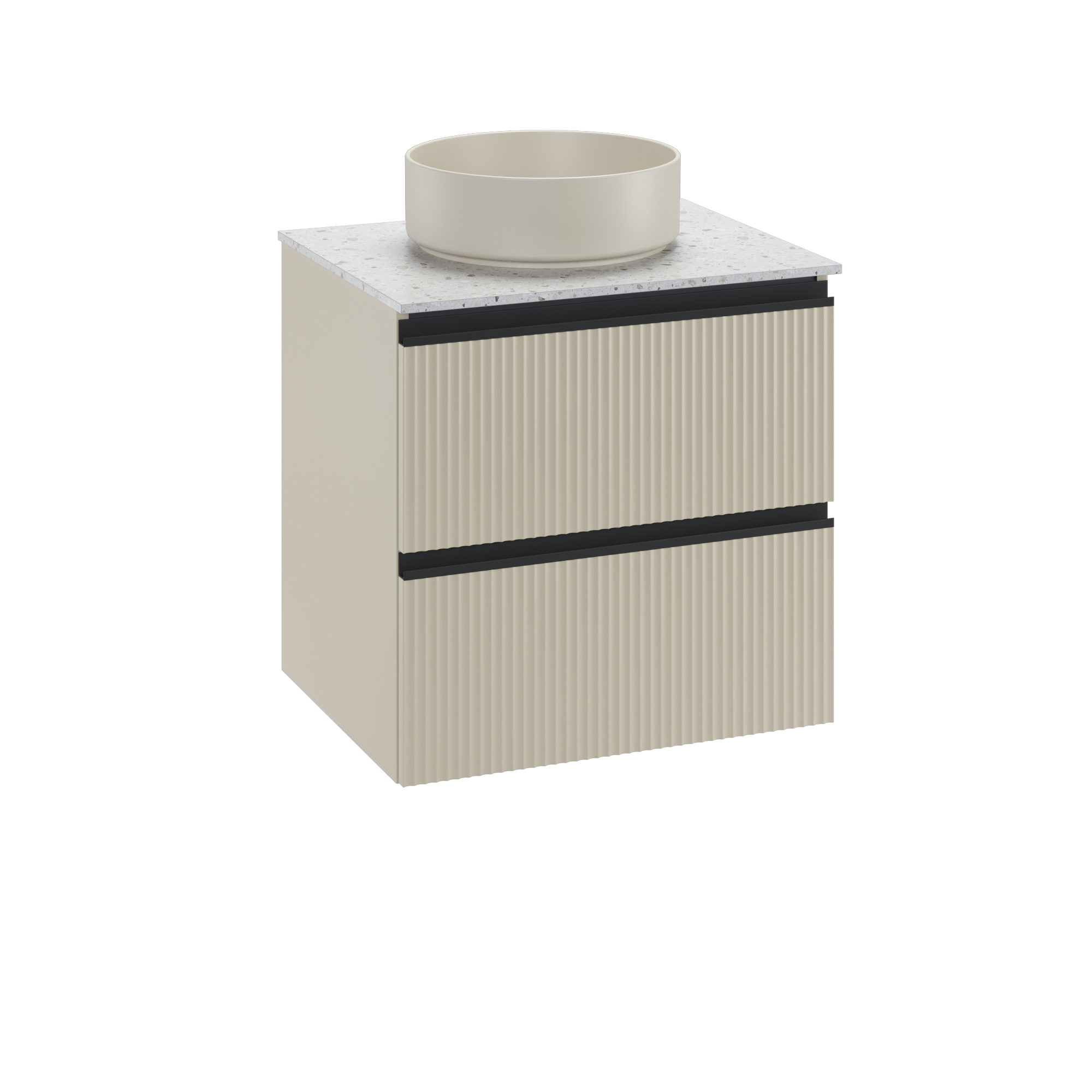 Meuble simple vasque, 2t l.60 x H.58 x P.48.1 cm, beige rainuré, Studio ...