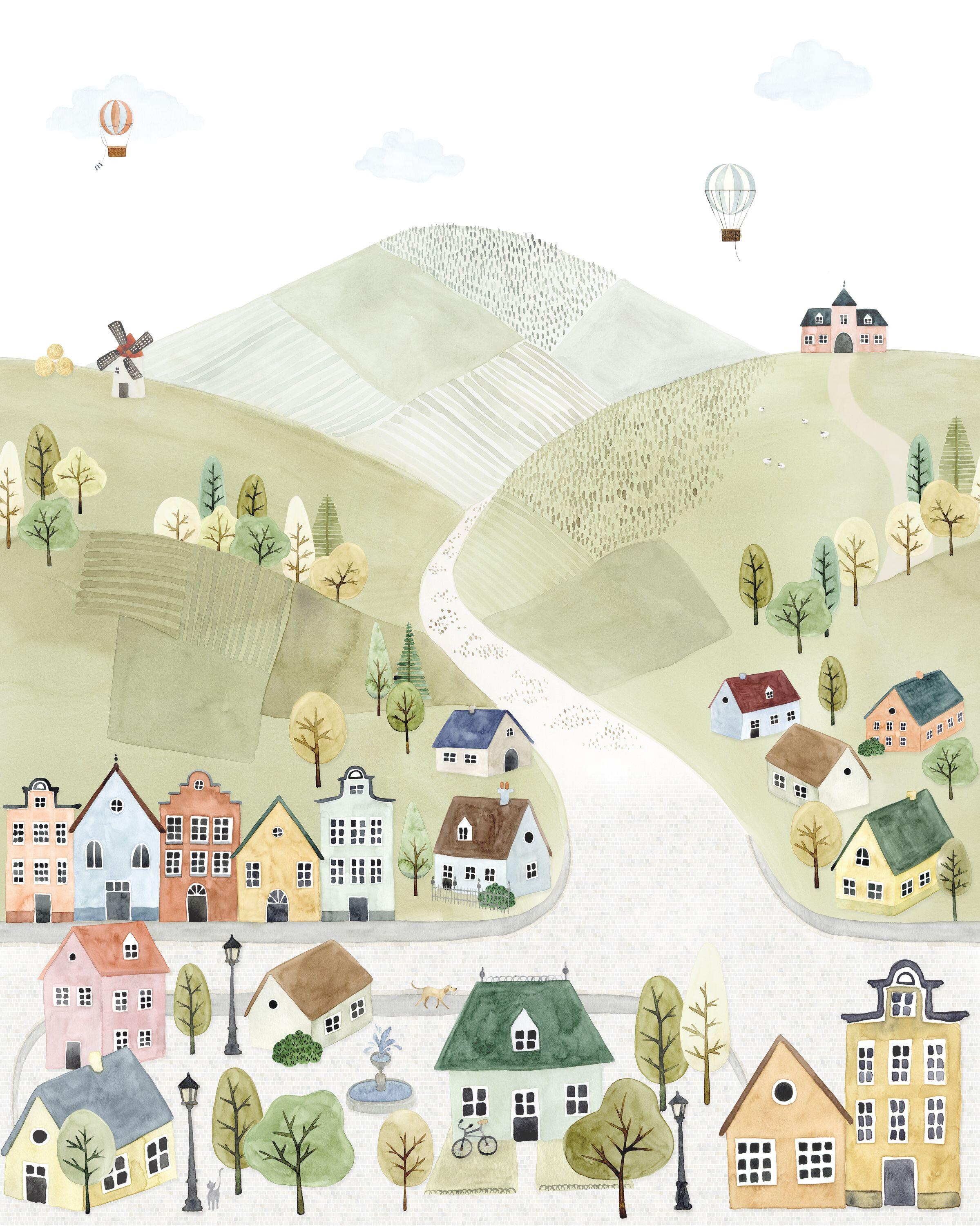 Papier peint panoramique Le village multicolore l.200 x H.250 cm ...