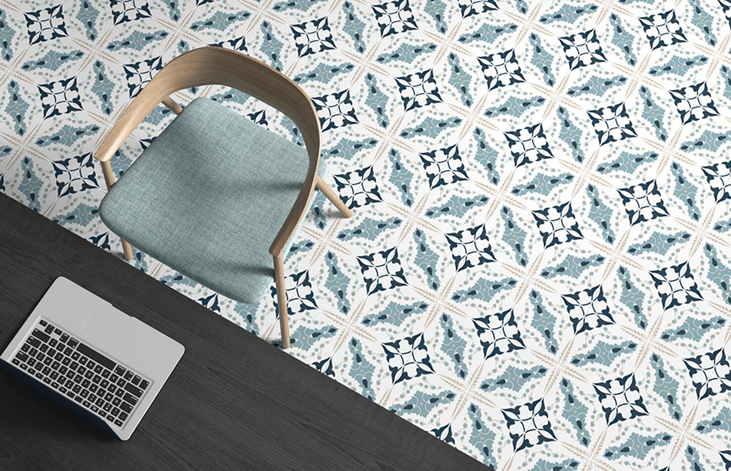 Azulejo/Suelo Digitalker efecto hidráulico azul, beige y blanco 20x20 ...