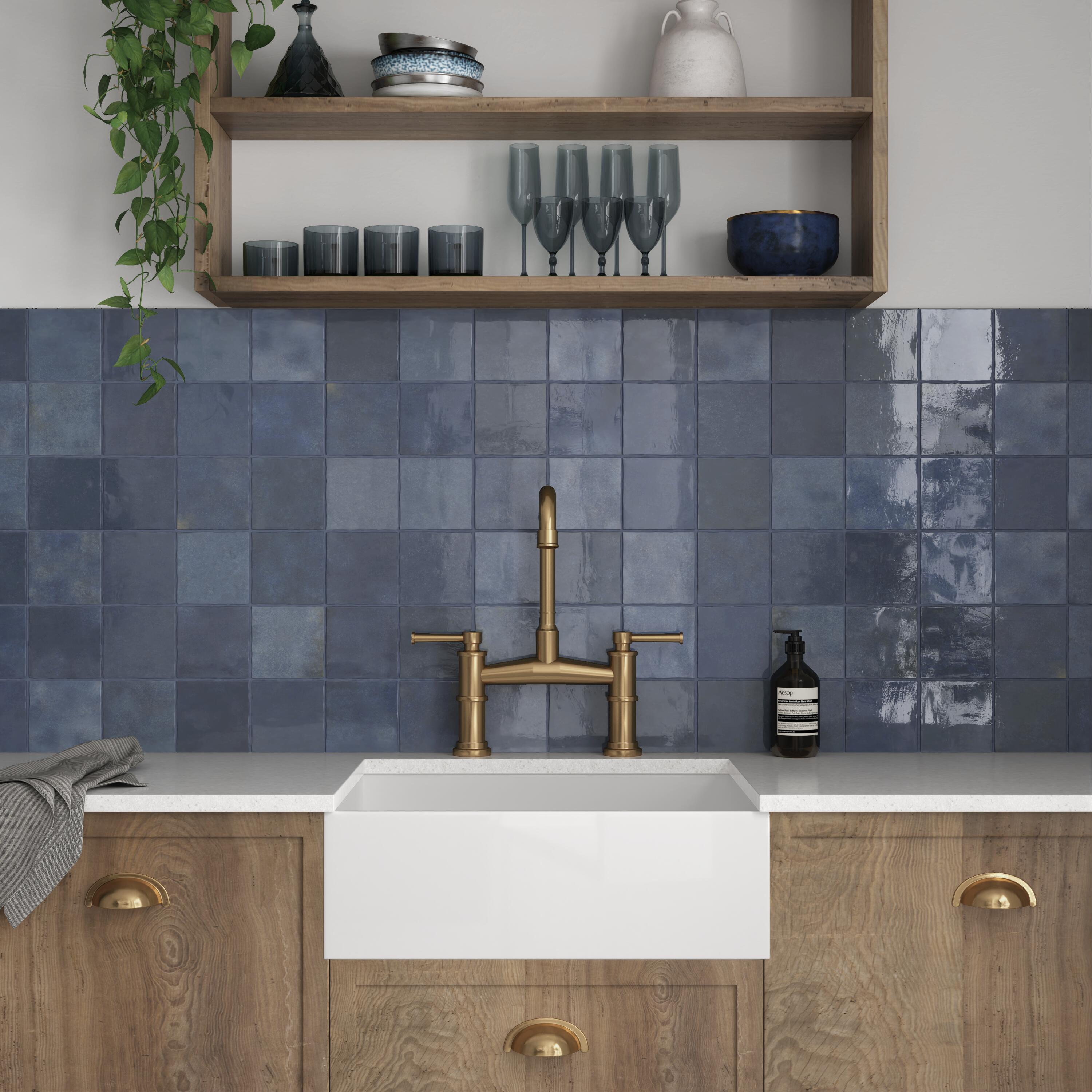 Carrelage mur intérieur effet zellige bleu Bakerstreet l.10 x L.10 cm ...