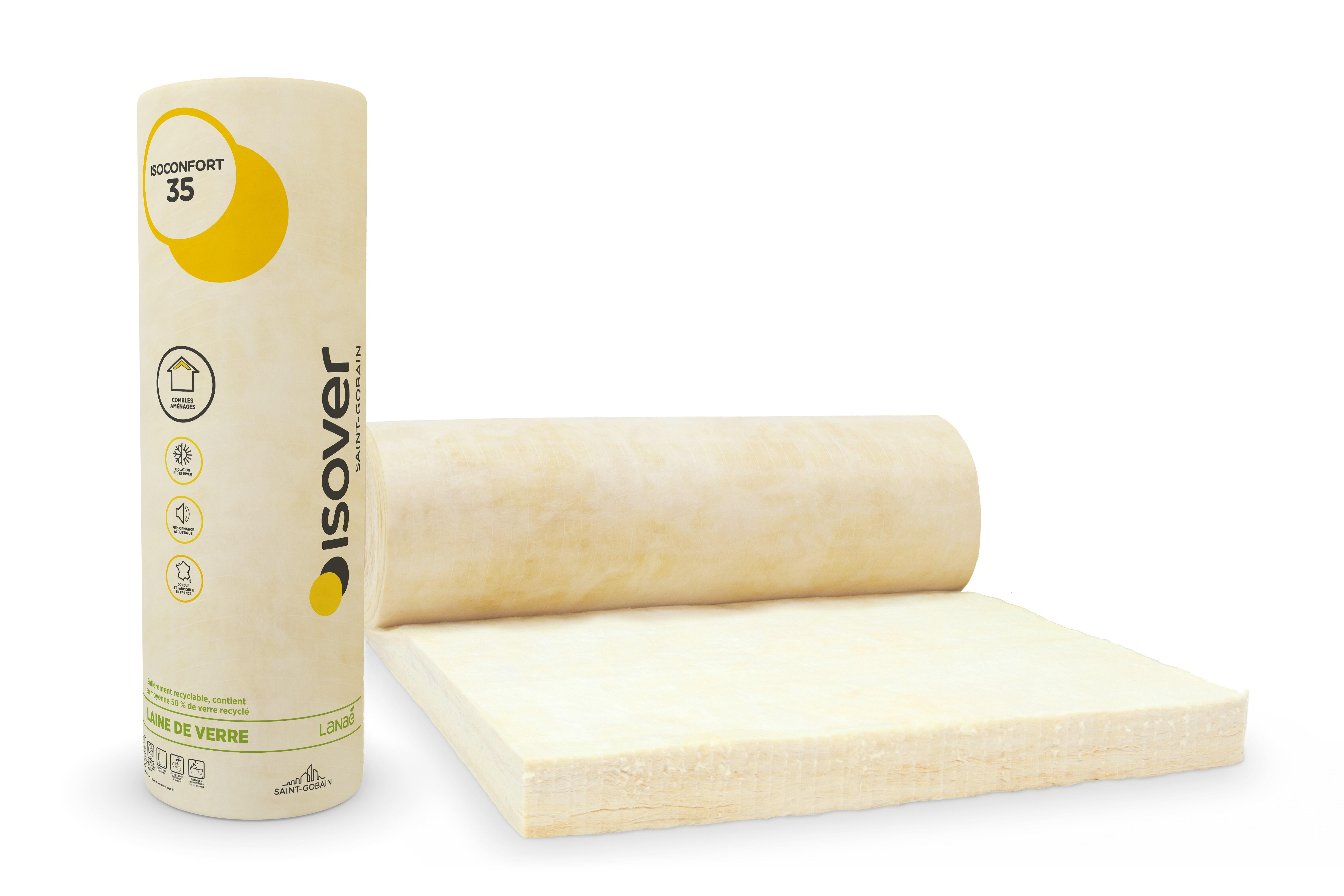 Rouleau laine de verre ISOVER Isoconfort 35 nu, Ep.100mm, 5.5x1.2m, R2 ...