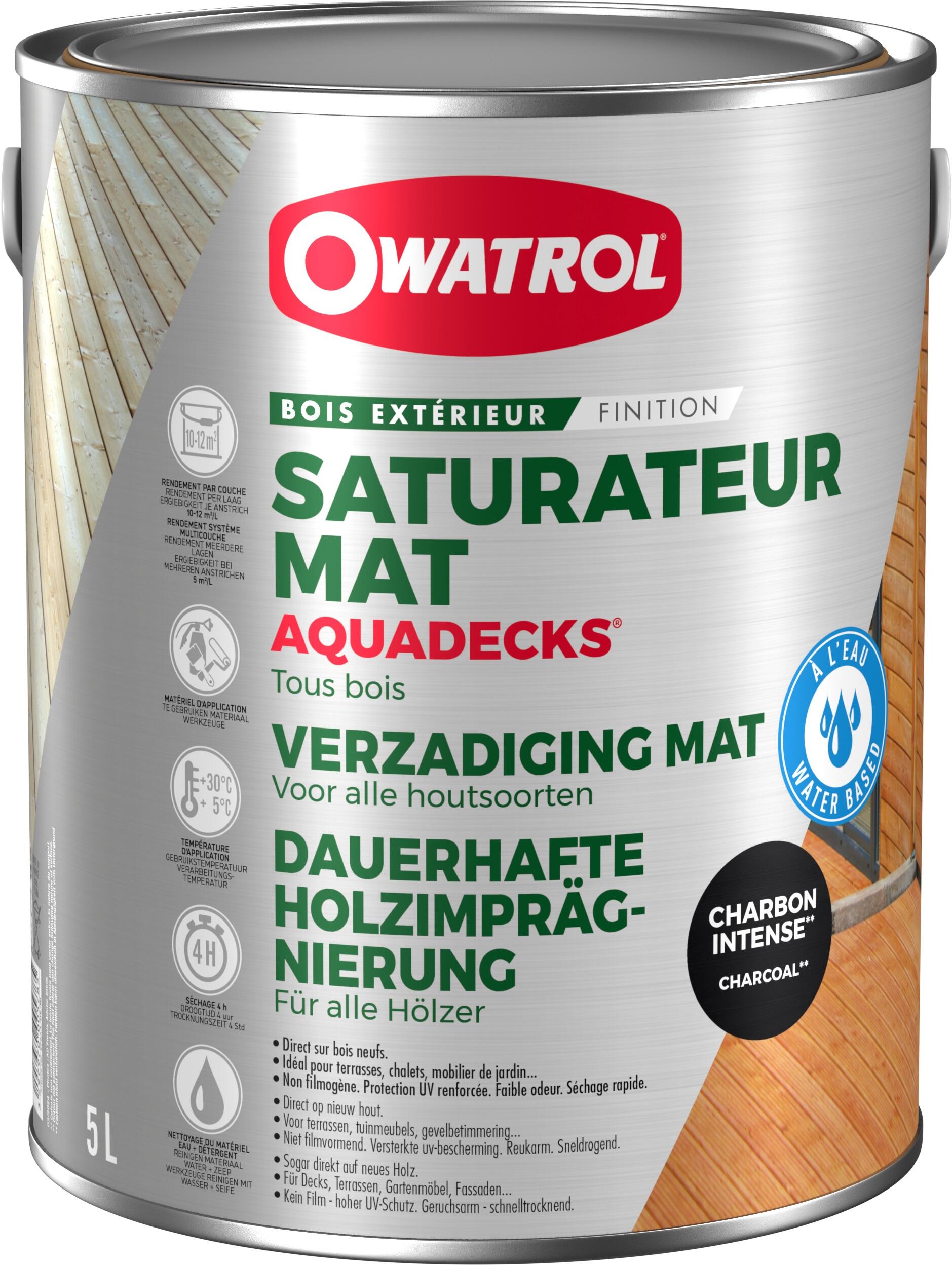 Saturateur pour bois extérieur OWATROL Aquadecks charbon mat 5 l | Leroy Merlin