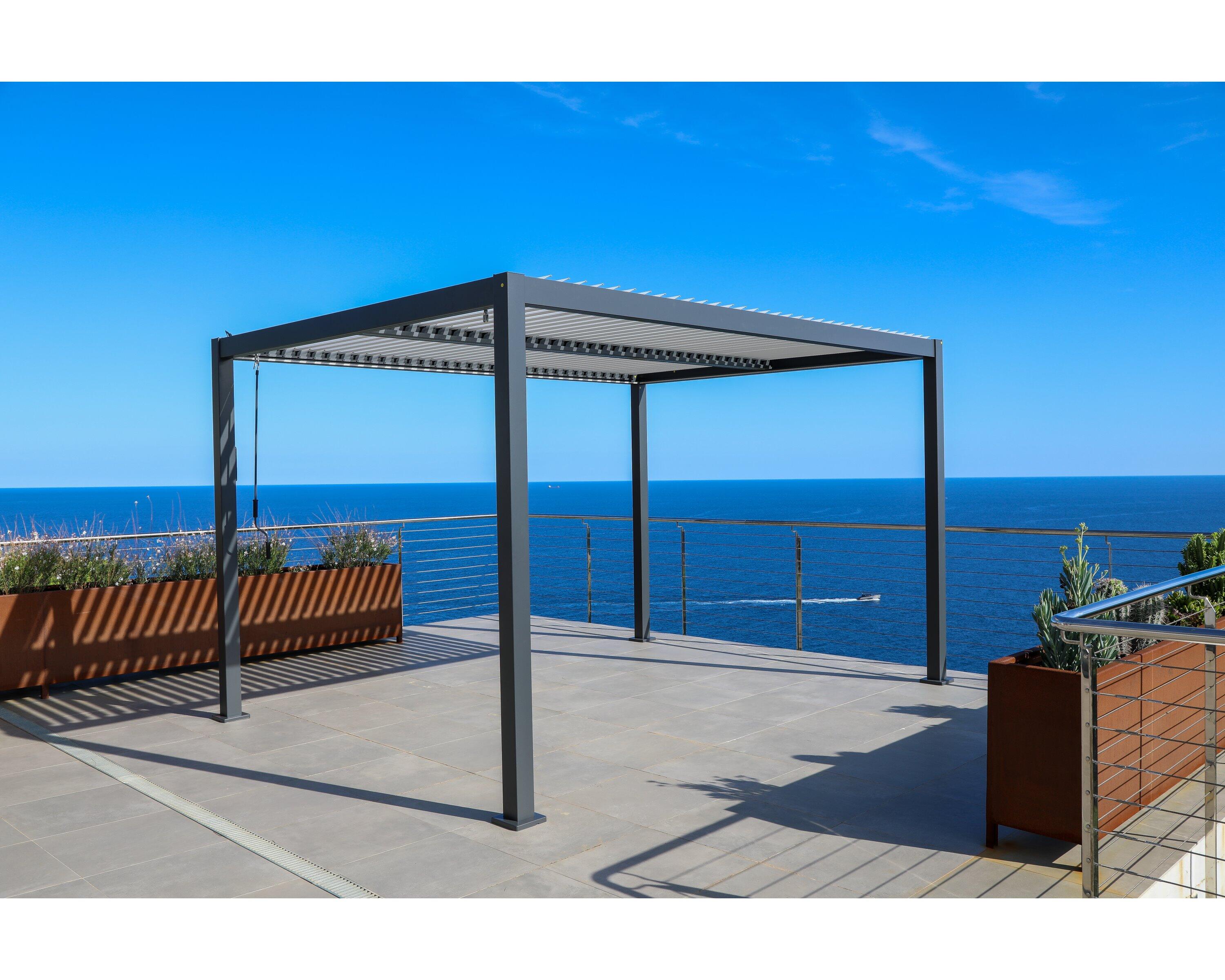 Pergola bioclimatique 4x3 avec led Lames blanches TERRIA | Leroy Merlin