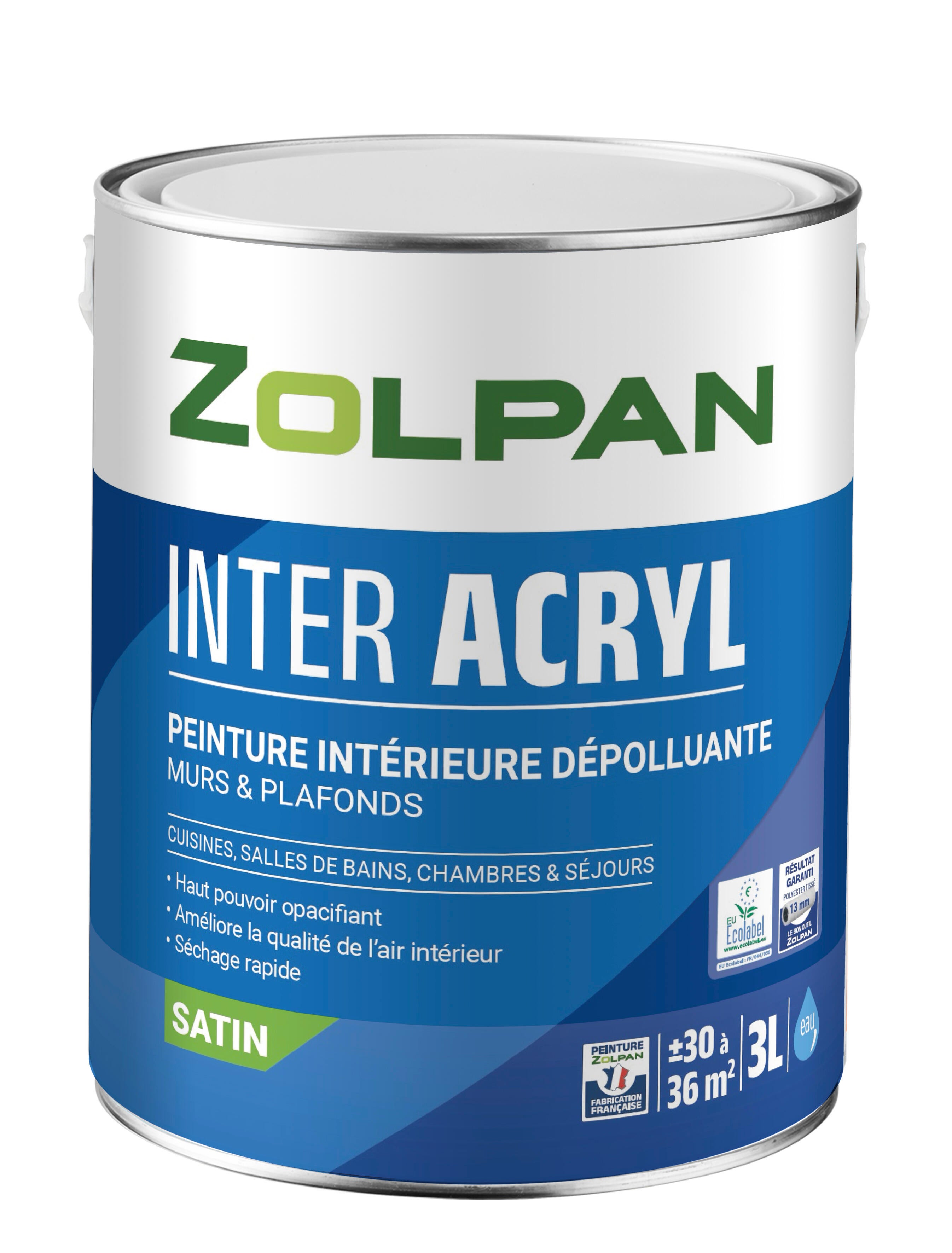 Peinture mur, plafond blanc satin ZOLPAN Inter acrylique 3L | Leroy Merlin