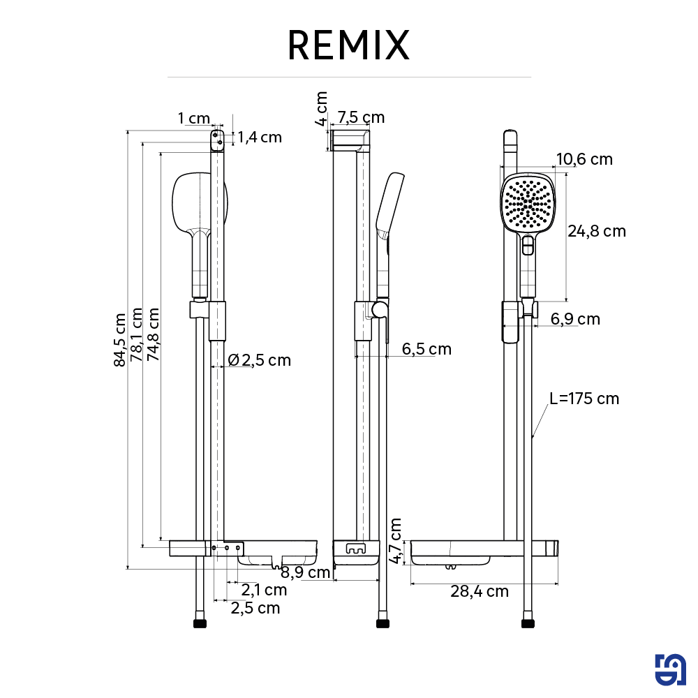 Alcachofa de ducha + flexo + barra SENSEA Remix negro con 3 funciones | Leroy Merlin