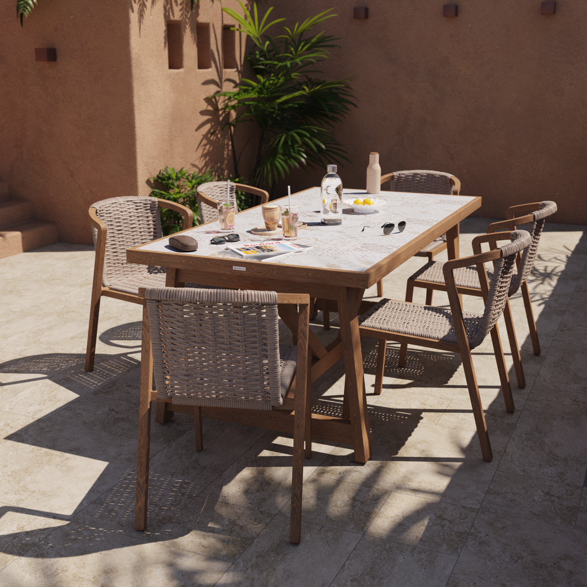 Table 6 personnes en aluminium effet bois et céramique Gaia NATERIAL | Leroy Merlin