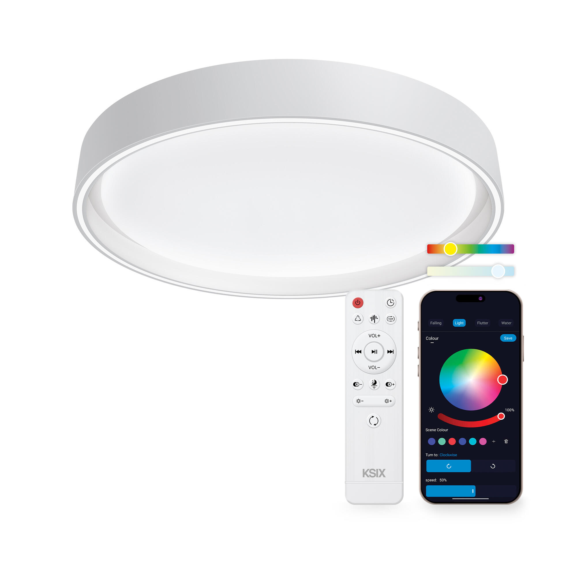Plafón LED redondo blanco Helios 3400 lm RGB CCT 3000K-6000K ø39 cm ...