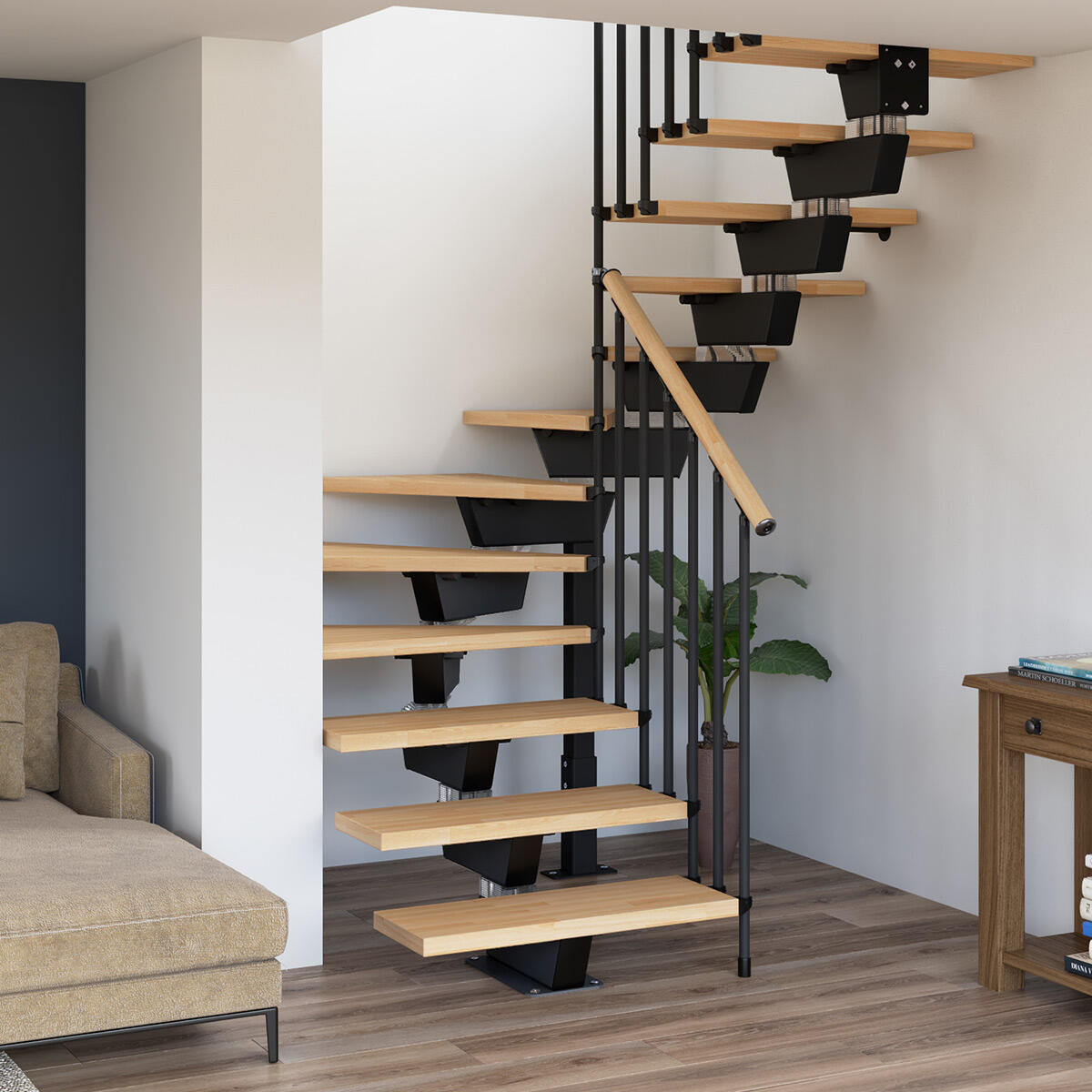 Escalera de 2/4 de giro Vida de acero y madera color gris de 313x85cm ...