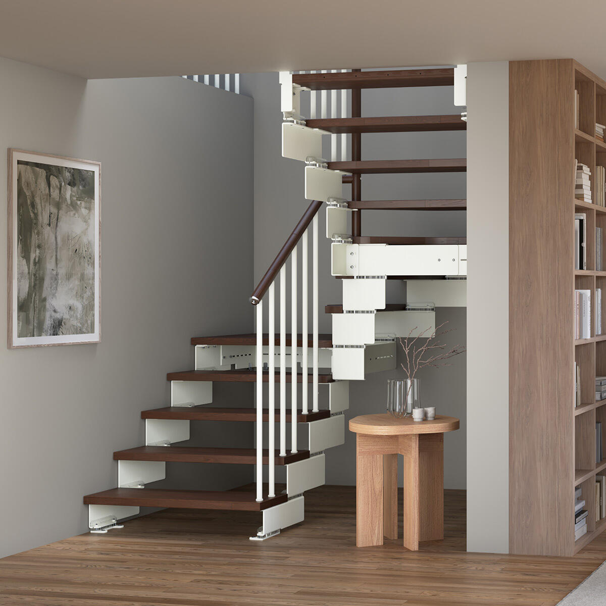 Escalera de 2/4 de giro Gala de acero y madera color blanco y marrón de ...