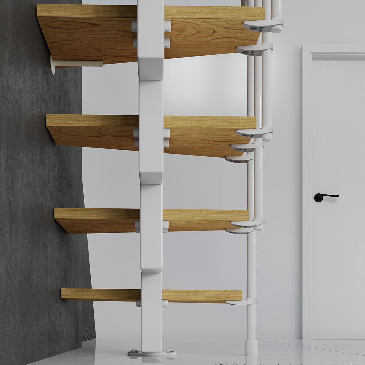 Scala a rampa passo giapponese Saba larghezza 60 cm, struttura in metallo bianco, gradini in ...