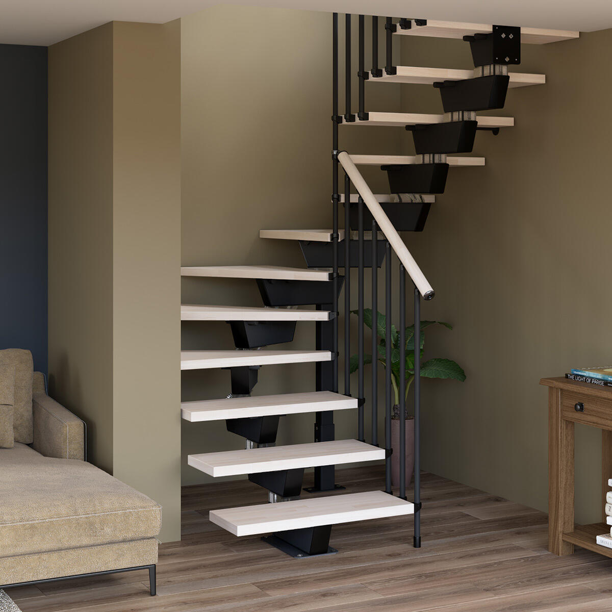 Escalera de 2/4 de giro Vida de acero y madera color blanco y gris de ...