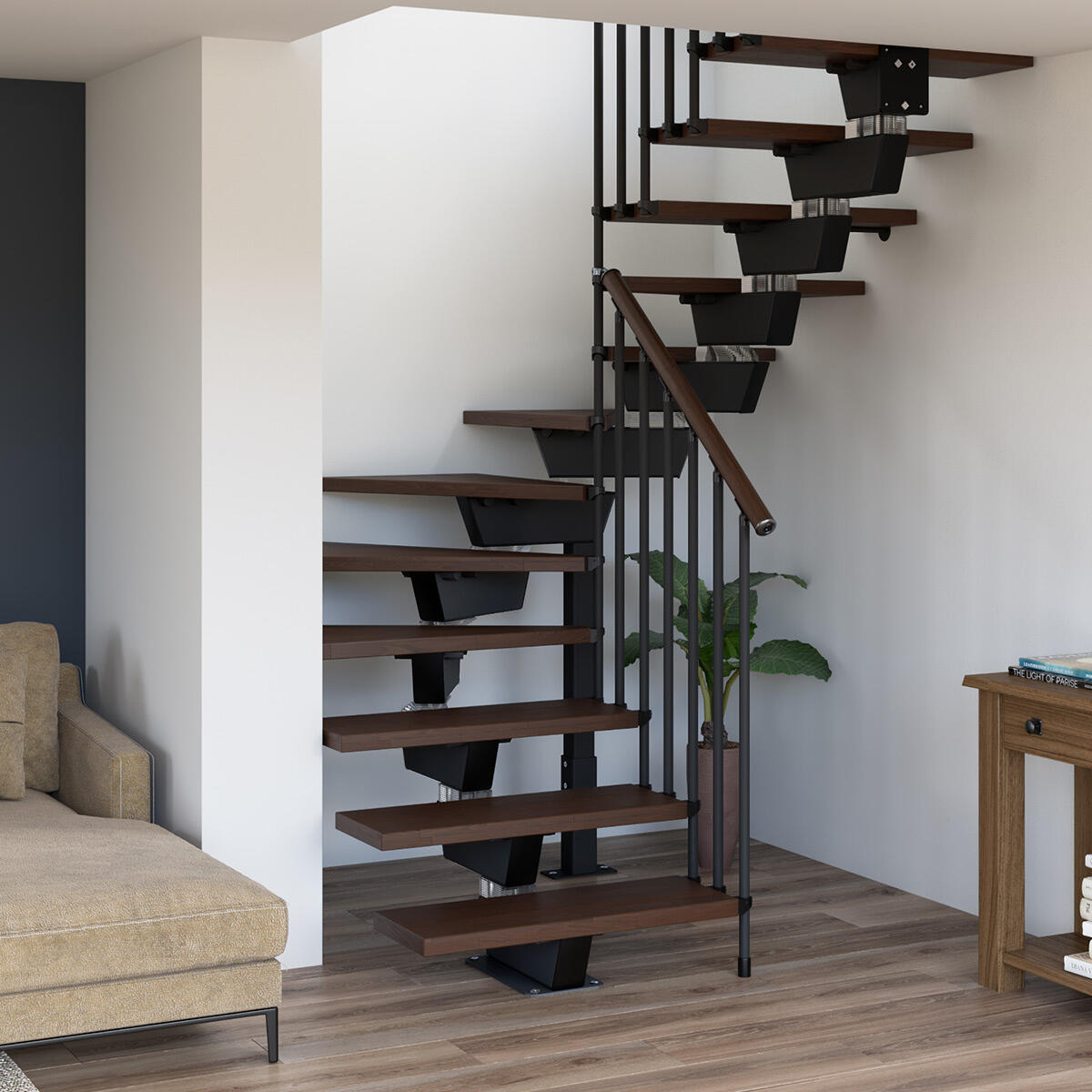 Escalera de 2/4 de giro Vida de acero y madera color gris y marrón de ...