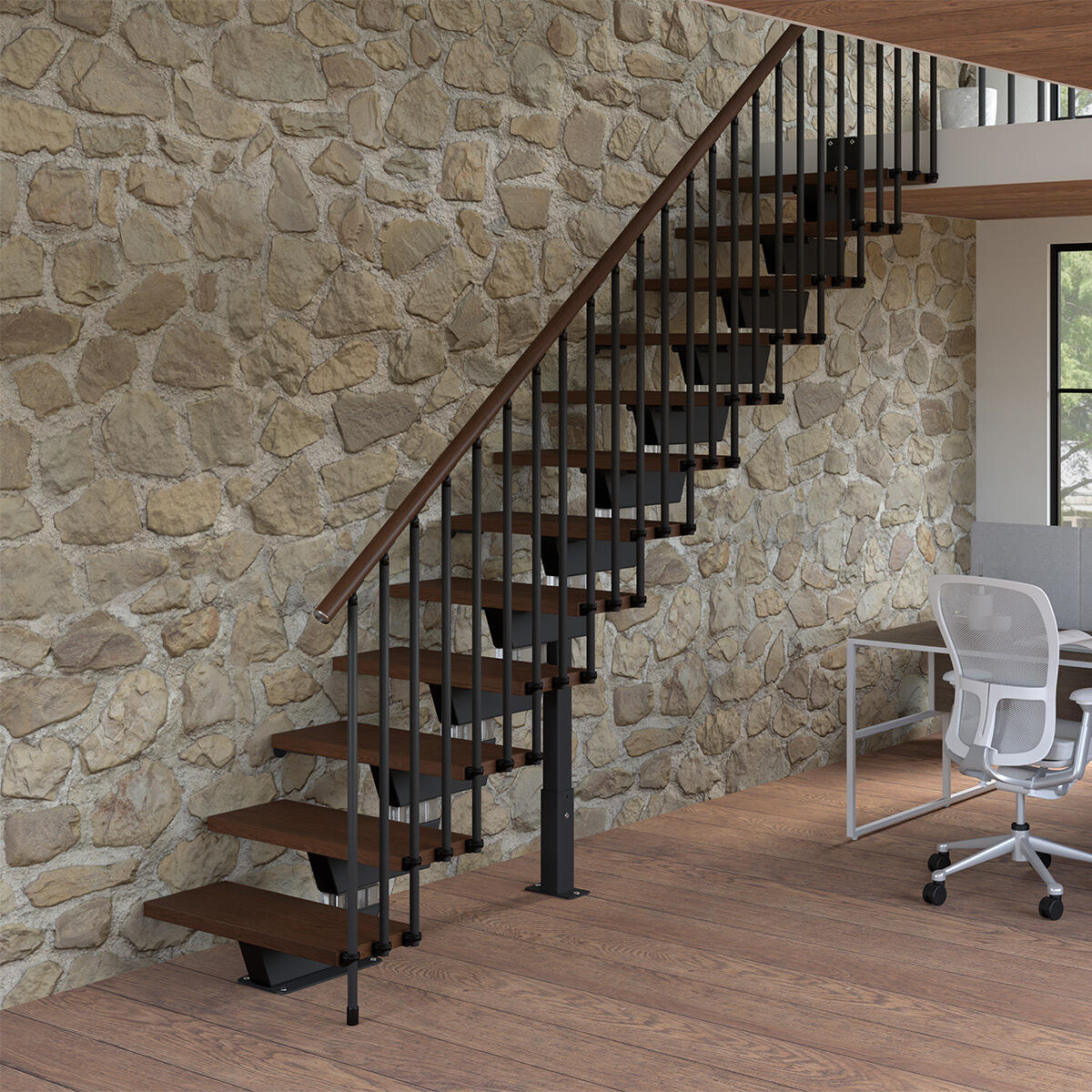Kit de escalera recta con peldaño Vida de acero y madera color gris y ...