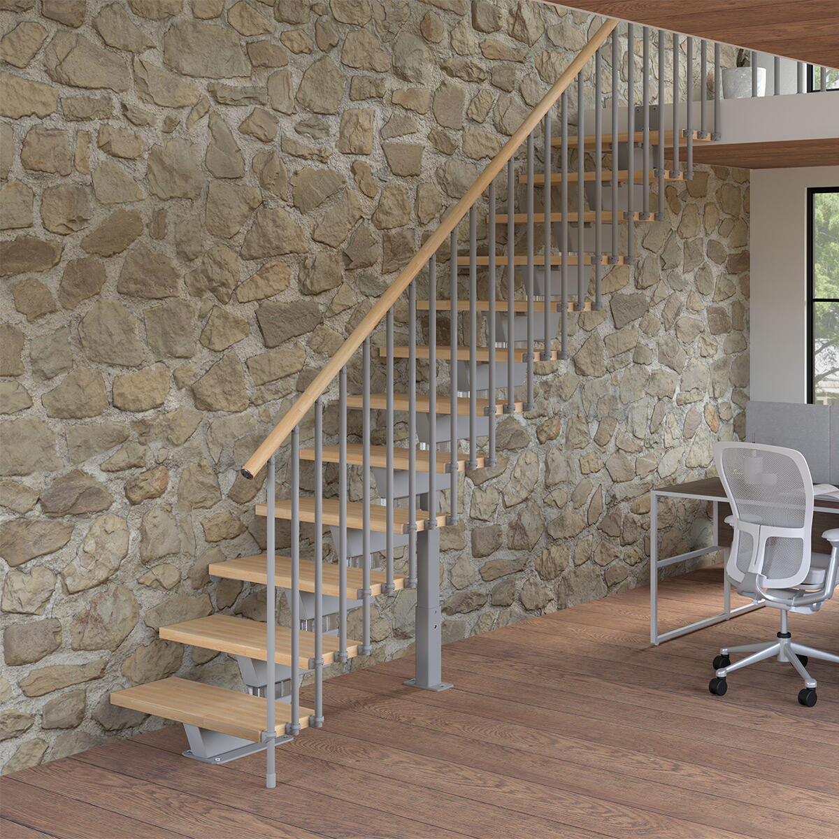 Escalera recta Vida de acero y madera color gris de 313x65cm | Leroy Merlin