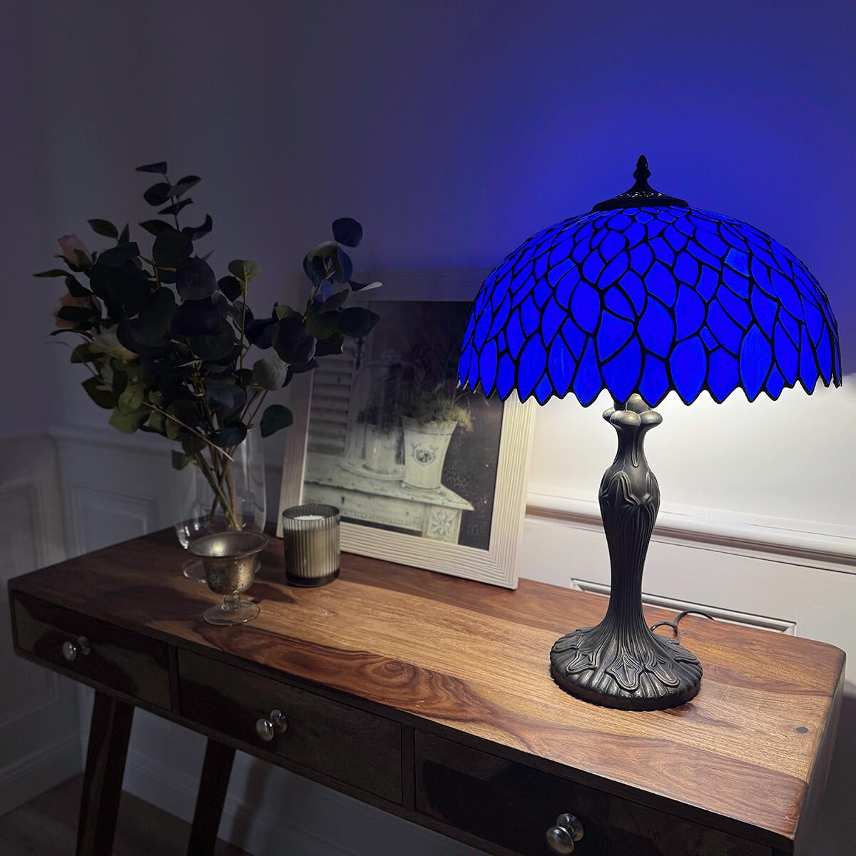 Lampe à poser Tiffany Camille, acier, bleu, H.61 cm, E27 | Leroy Merlin