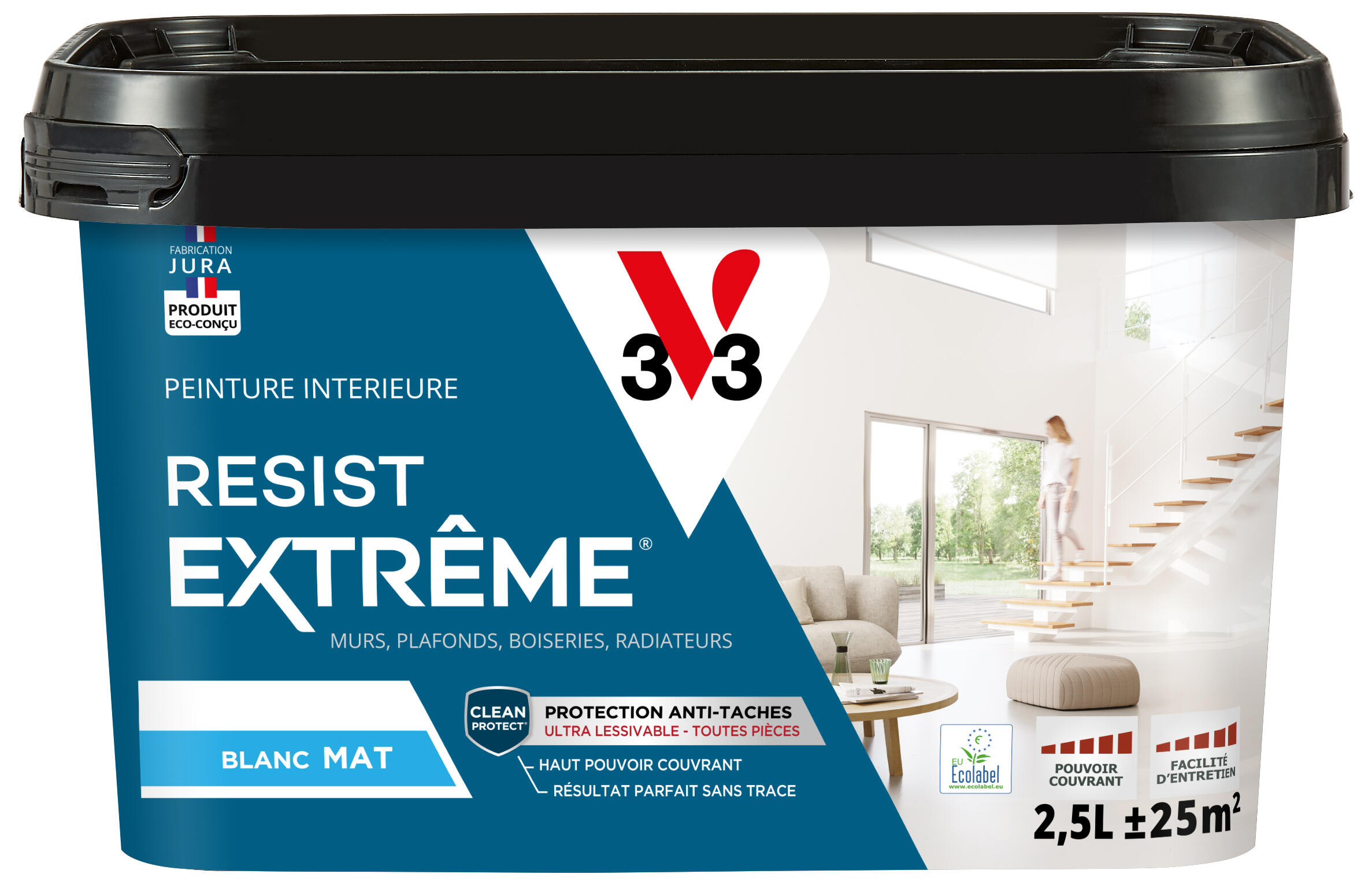 Peinture mur, plafond, boiserie blanc mat V33 Résist' extrême® 2.5L ...