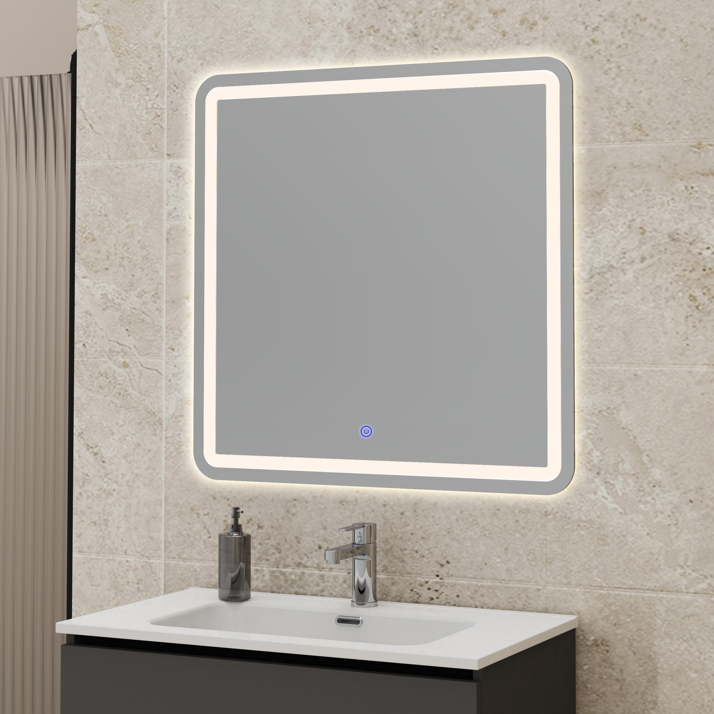 Espejo de baño con luz LED Marco LED con antivaho, táctil, 80x80cm ...