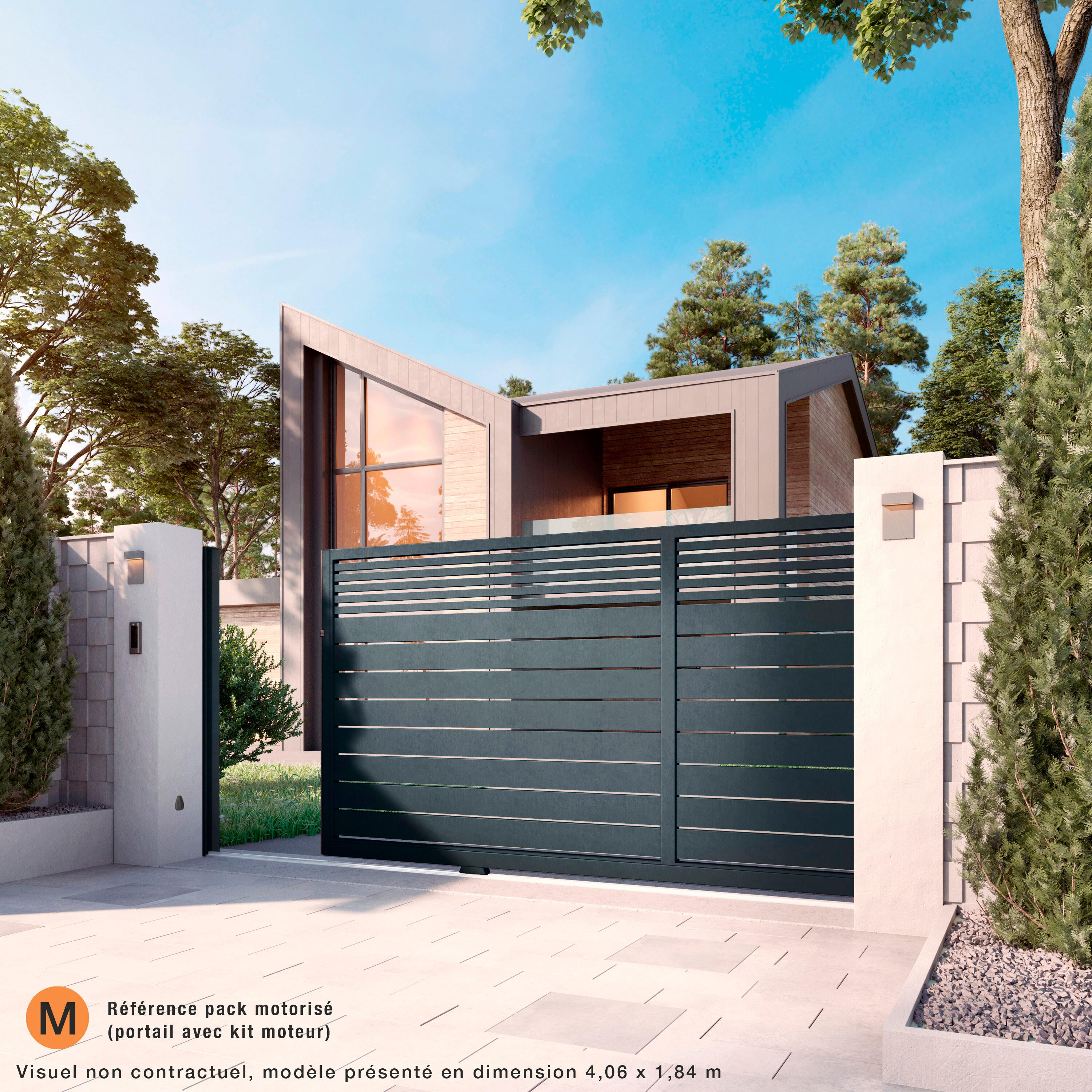 Portail coulissant motorisé aluminium Vencia gris anthracite, l.350 x H ...