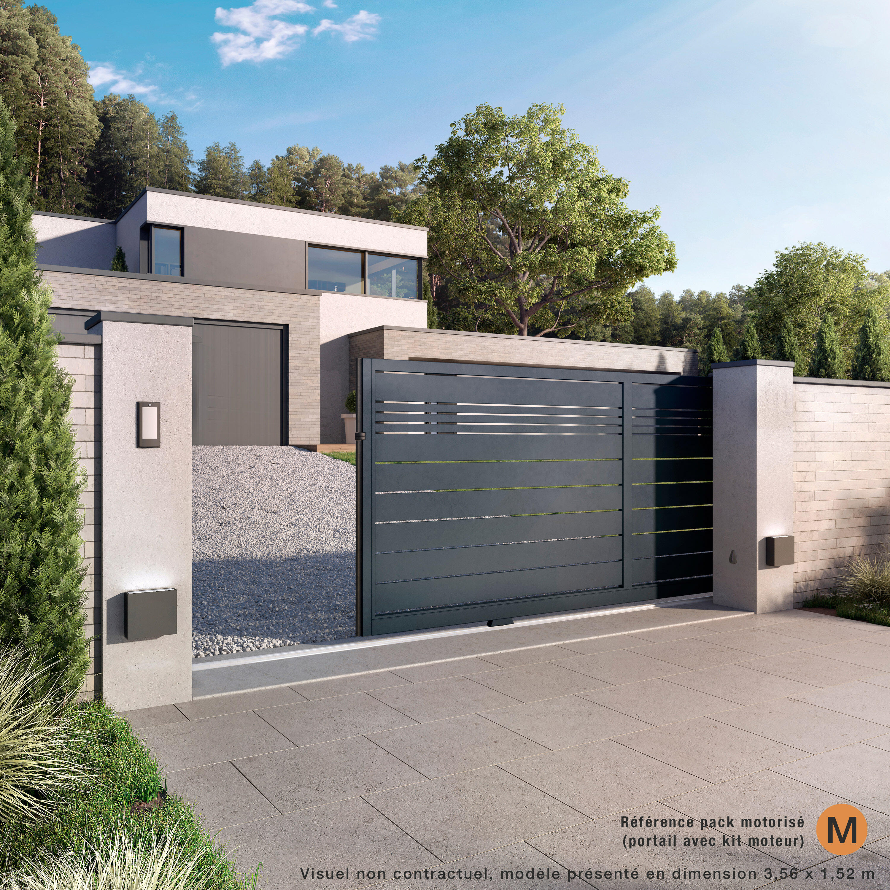 Portail coulissant motorisé aluminium Valréa gris anthracite, l.350 x H ...