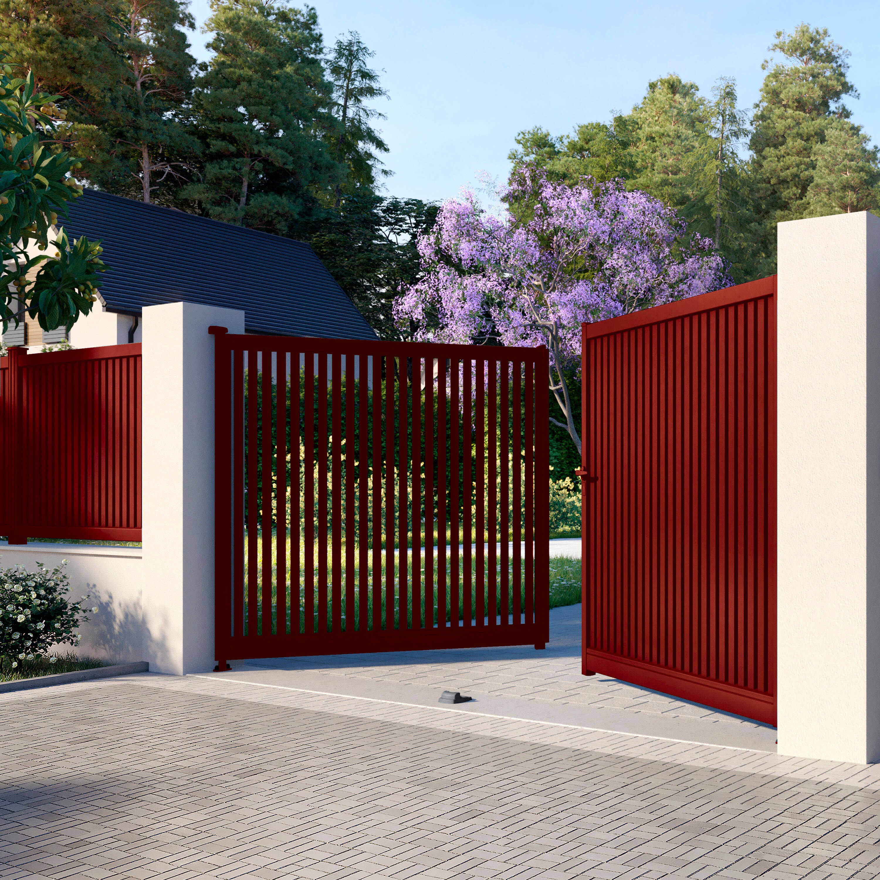 Portail aluminium battant Lubéria Rouge 3004, GRANVAL, l.356 x 180cm ...
