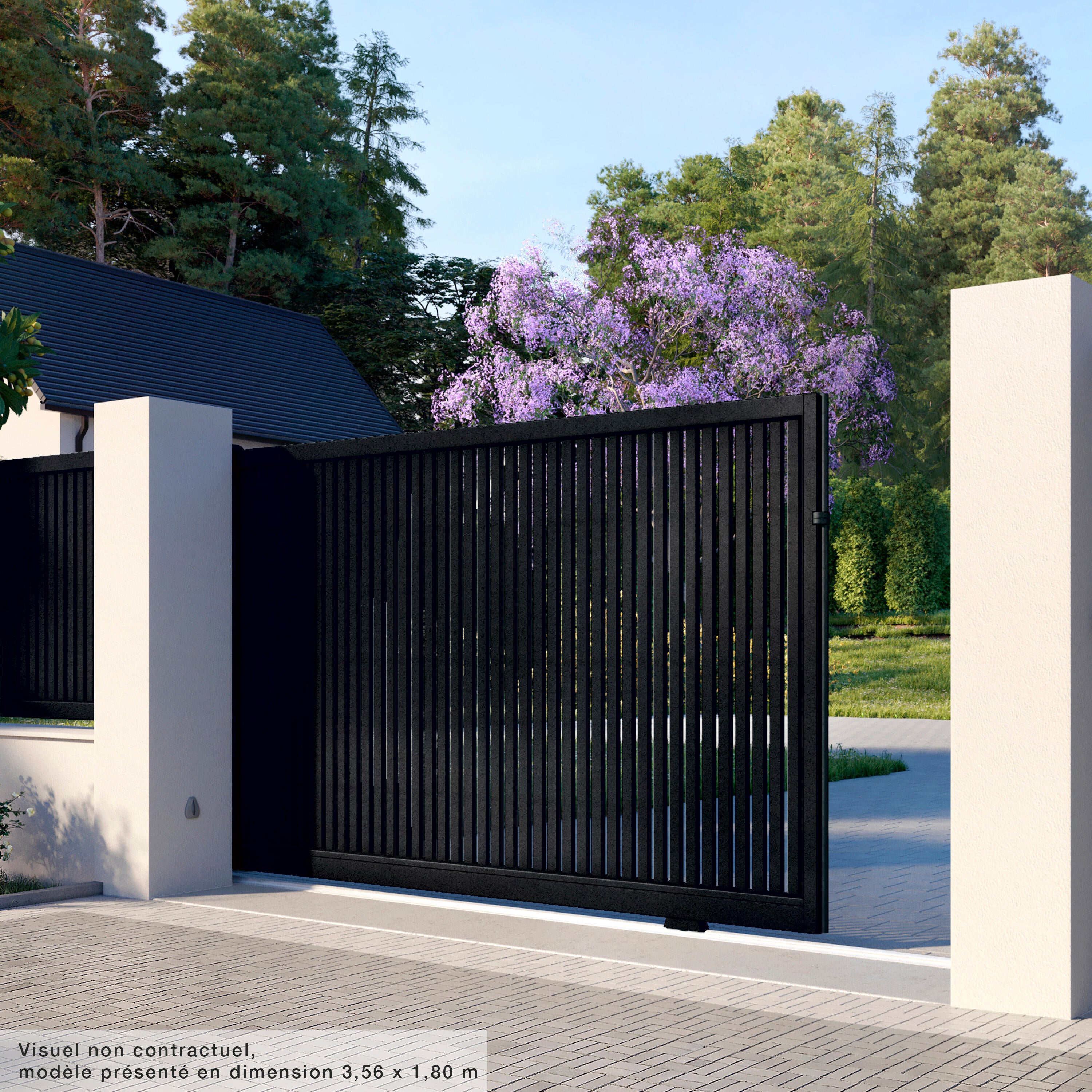 Coulissant alu Lubéria Noir sablé, GRANVAL, l.406 x h.147cm. Ouv. vers ...