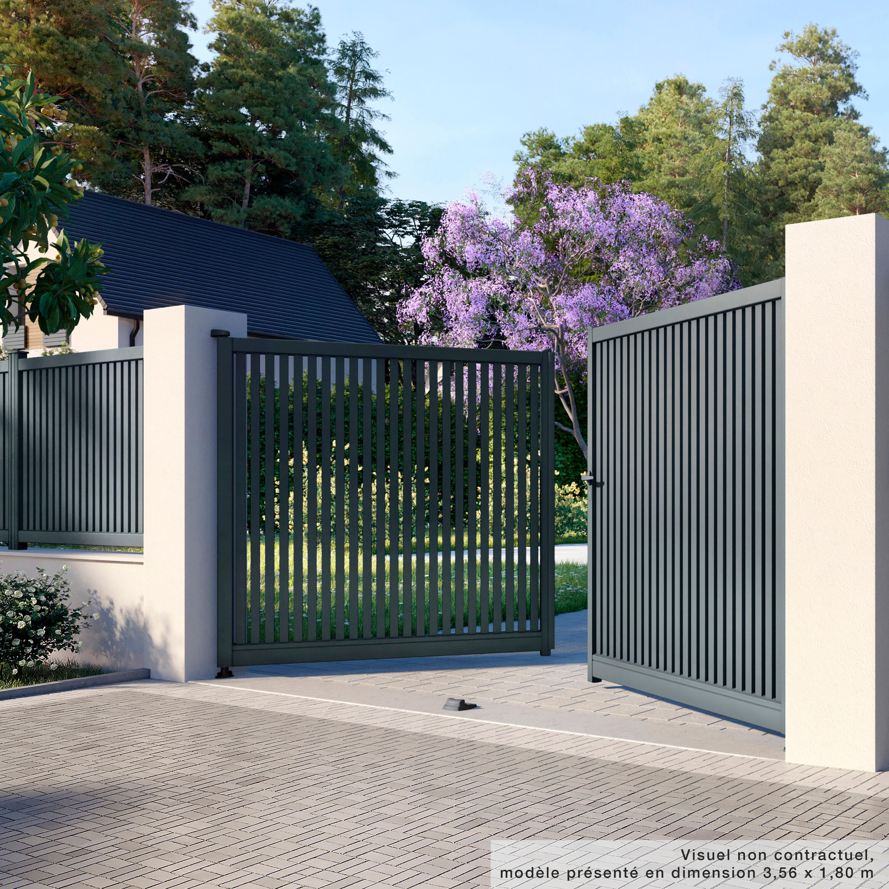 Portail aluminium battant Lubéria Gris 7012, GRANVAL, l.356 x 147cm ...