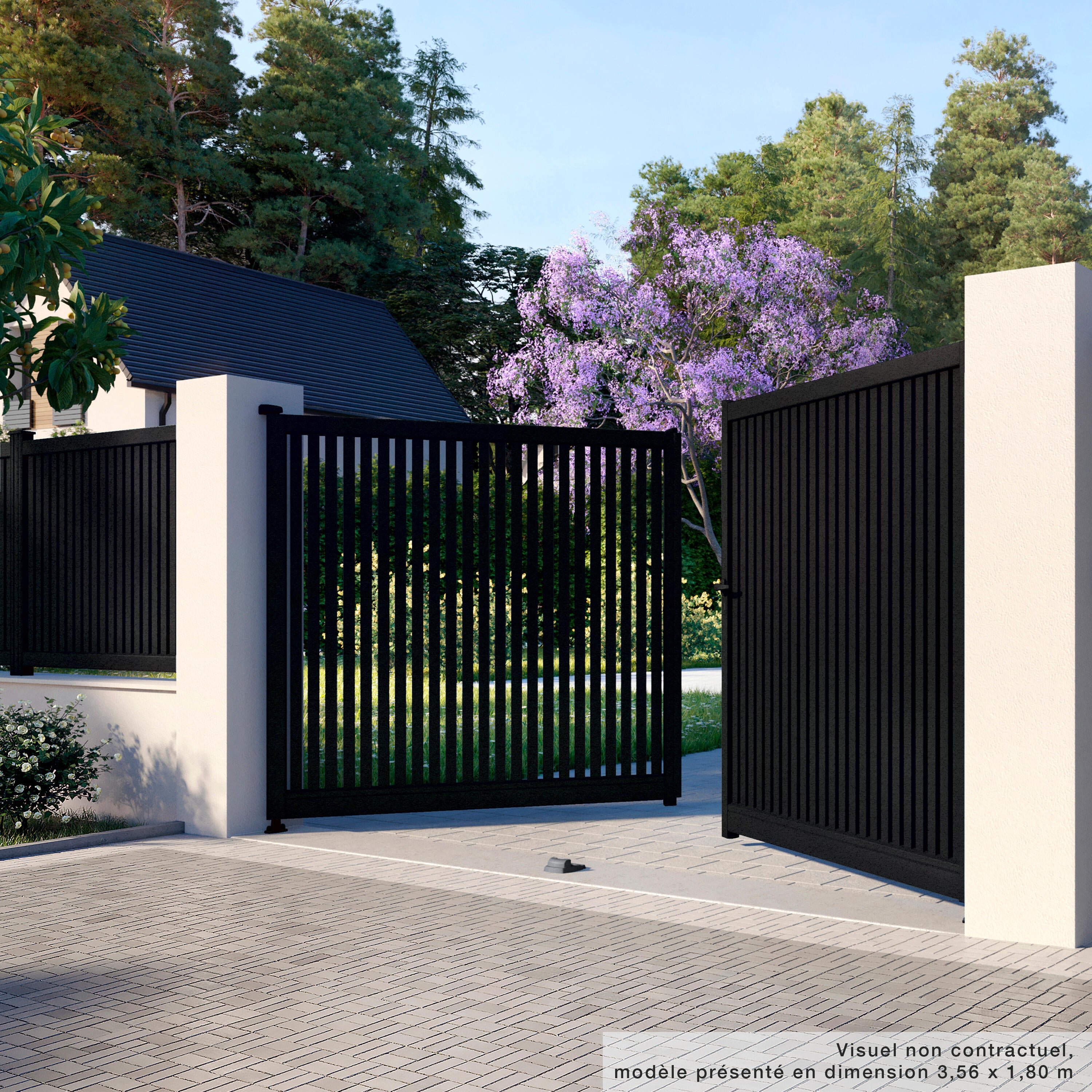 Portail aluminium battant Lubéria Noir sablé, GRANVAL, l.356 x 147cm ...