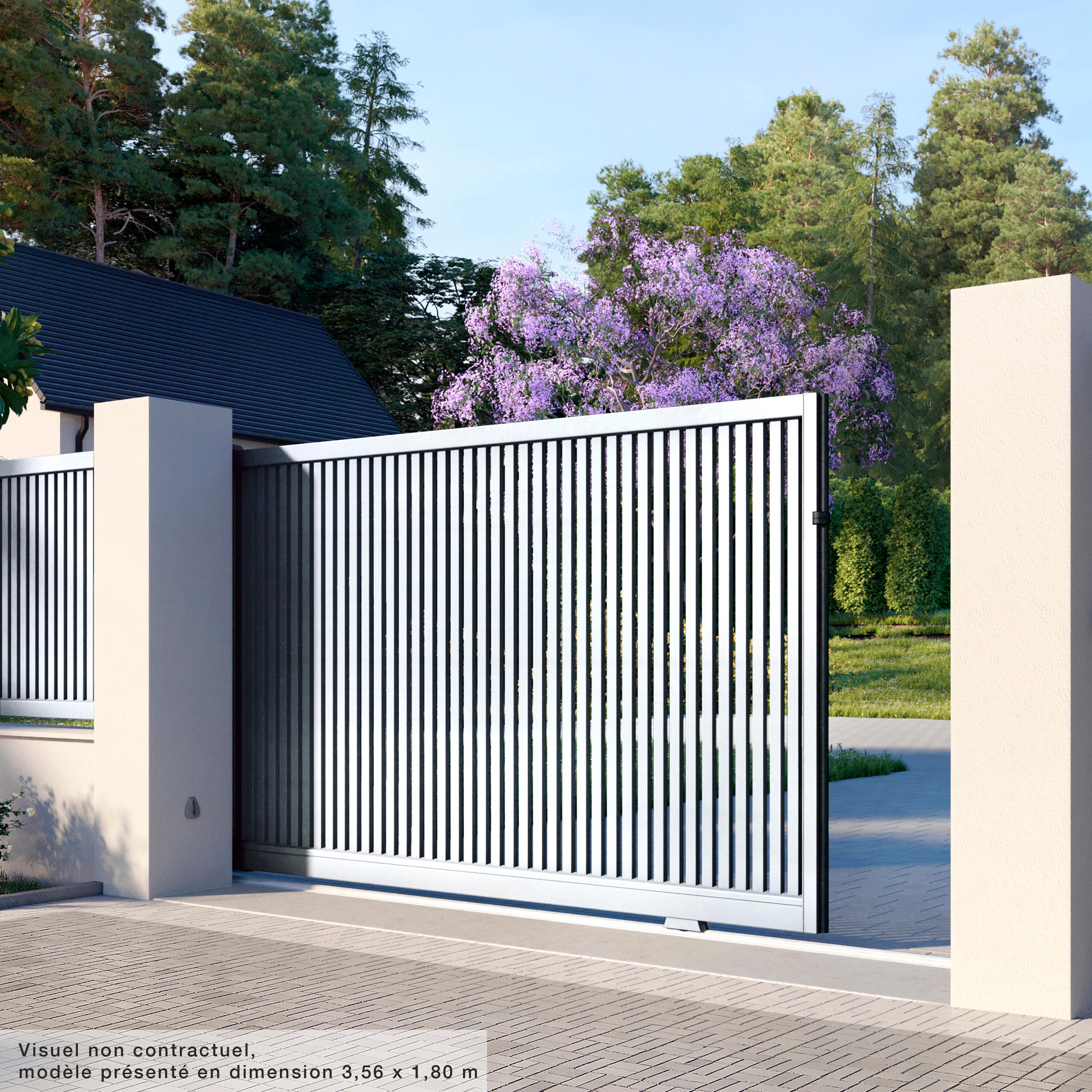 Coulissant alu Lubéria Blanc 9010, GRANVAL, l.406 x h.147cm. Ouv. vers ...