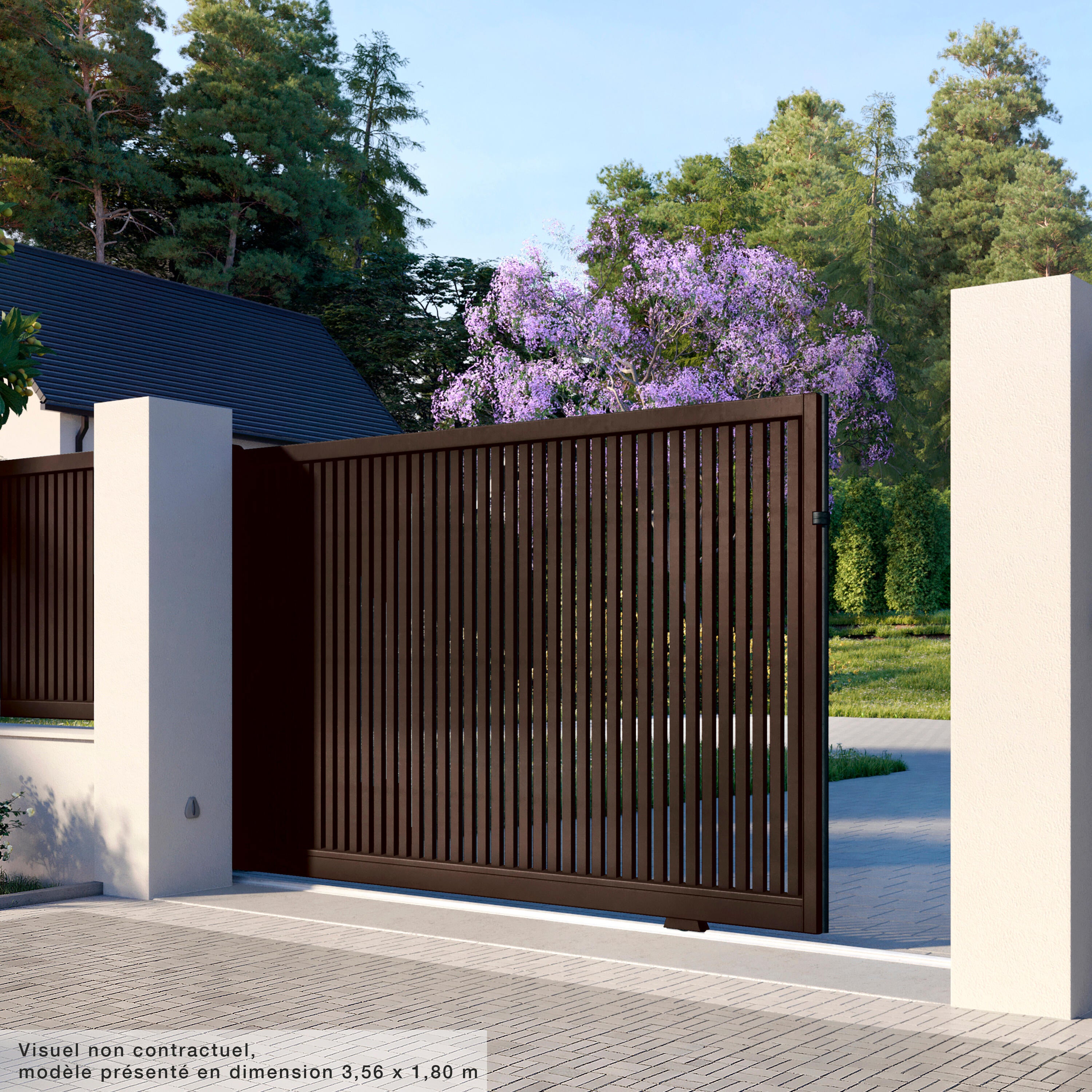 Coulissant alu Lubéria Bronze, GRANVAL, l.406 x h.180cm. Ouv. vers la ...