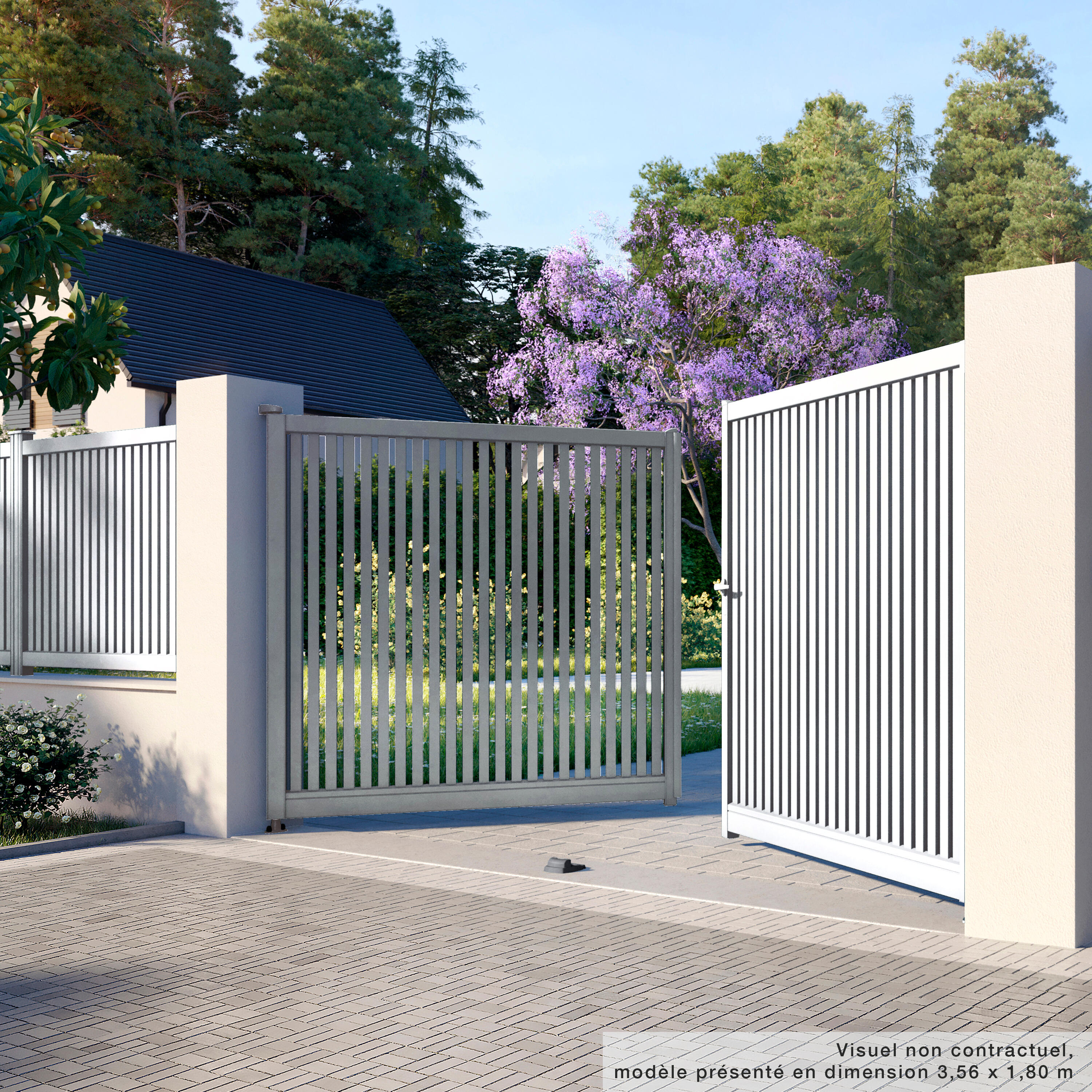 Portail aluminium battant Lubéria Blanc 9010, GRANVAL, l.356 x 147cm ...