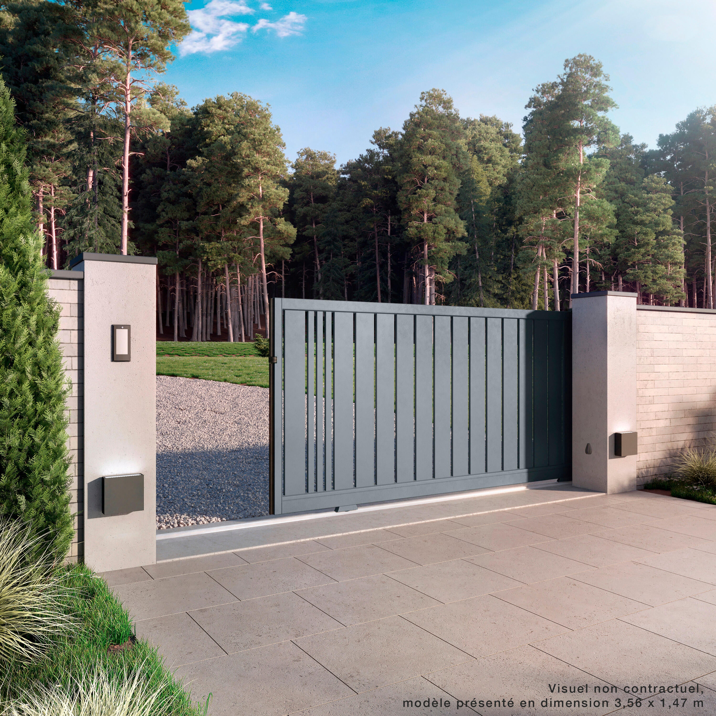 Coulissant alu Valkana Gris 7040, GRANVAL, l.406 x h.180cm. Ouv. vers ...