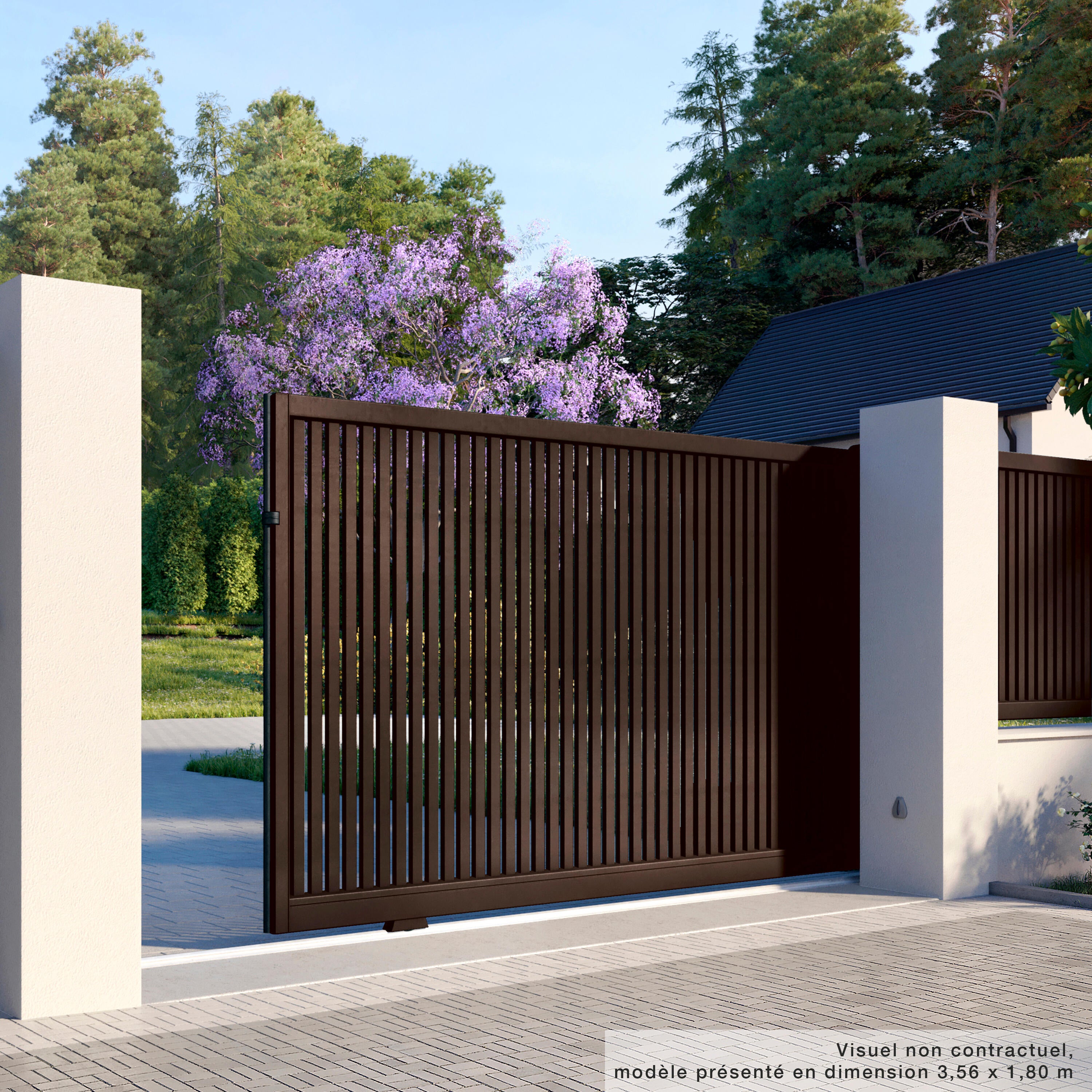 Coulissant alu Lubéria Bronze, GRANVAL, l.406 x h.147cm. Ouv. vers la ...