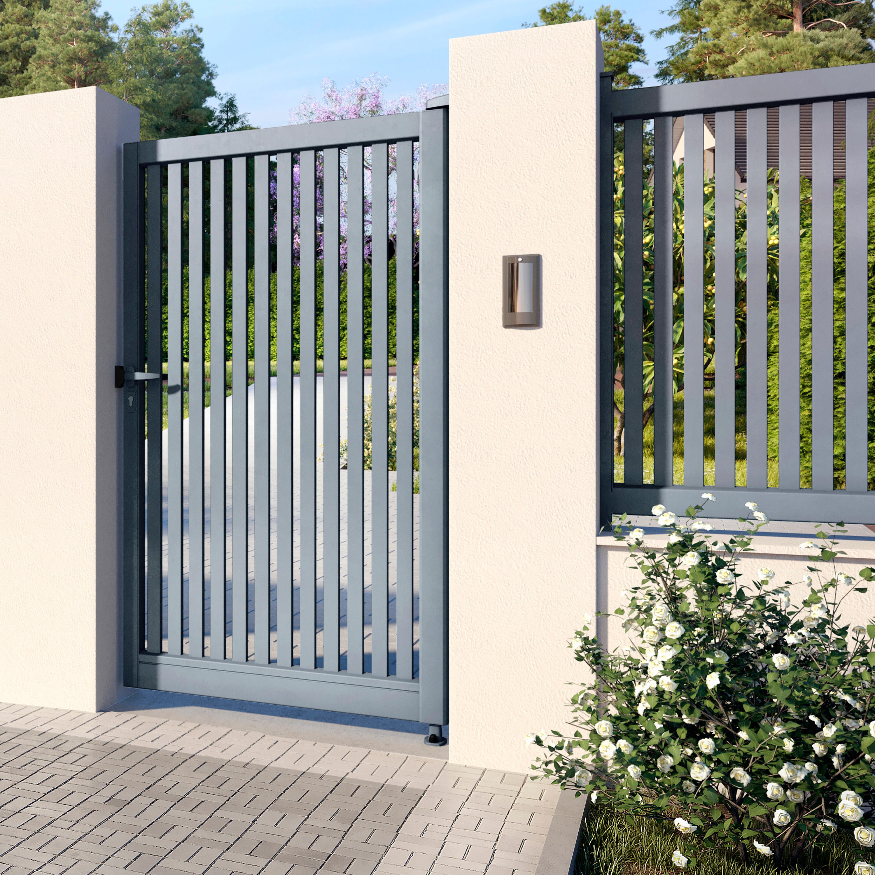 Portillon aluminium Lubéria Gris 7040, GRANVAL, l.104 x h.180cm | Leroy ...