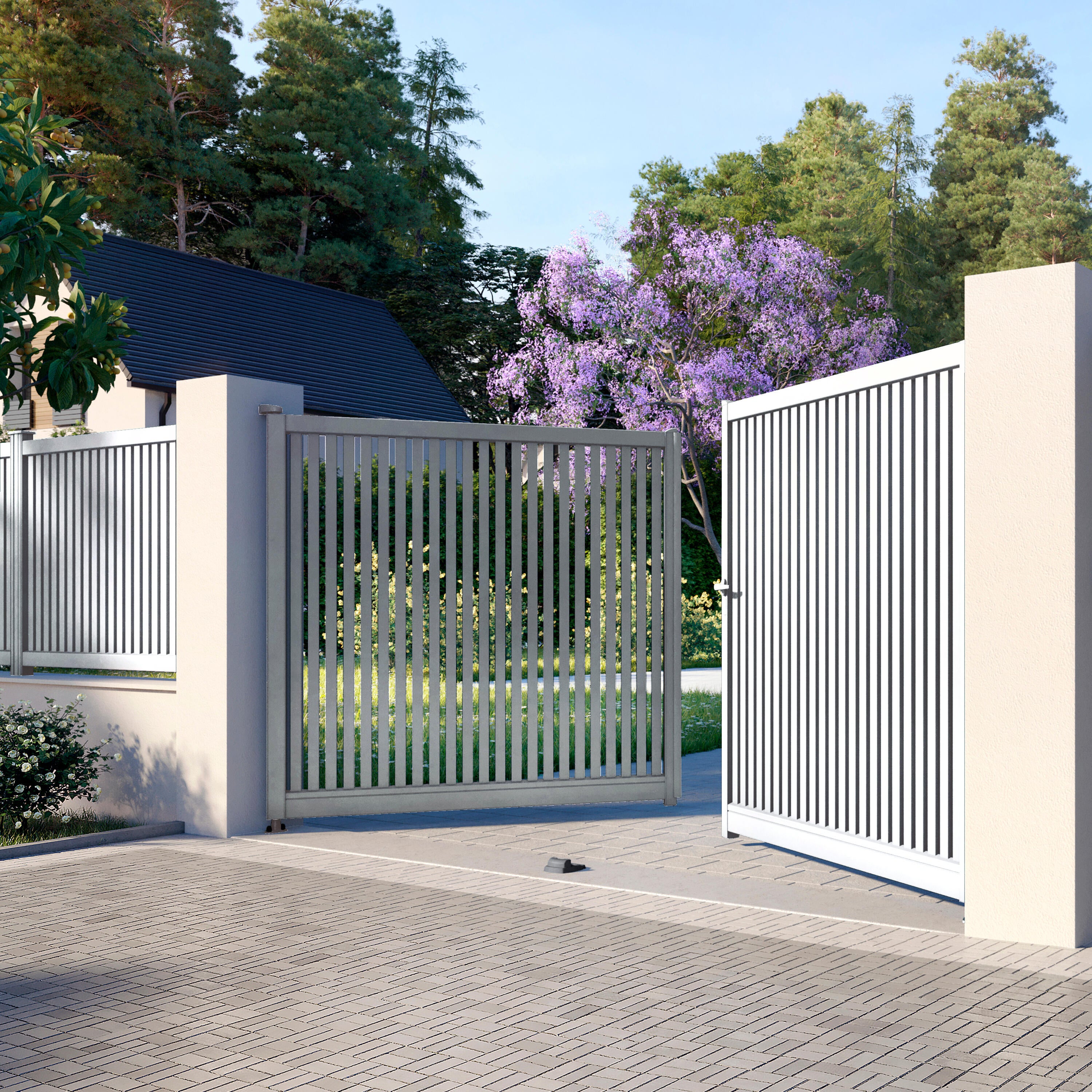 Portail aluminium battant Lubéria Blanc 9010, GRANVAL, l.356 x 180cm ...