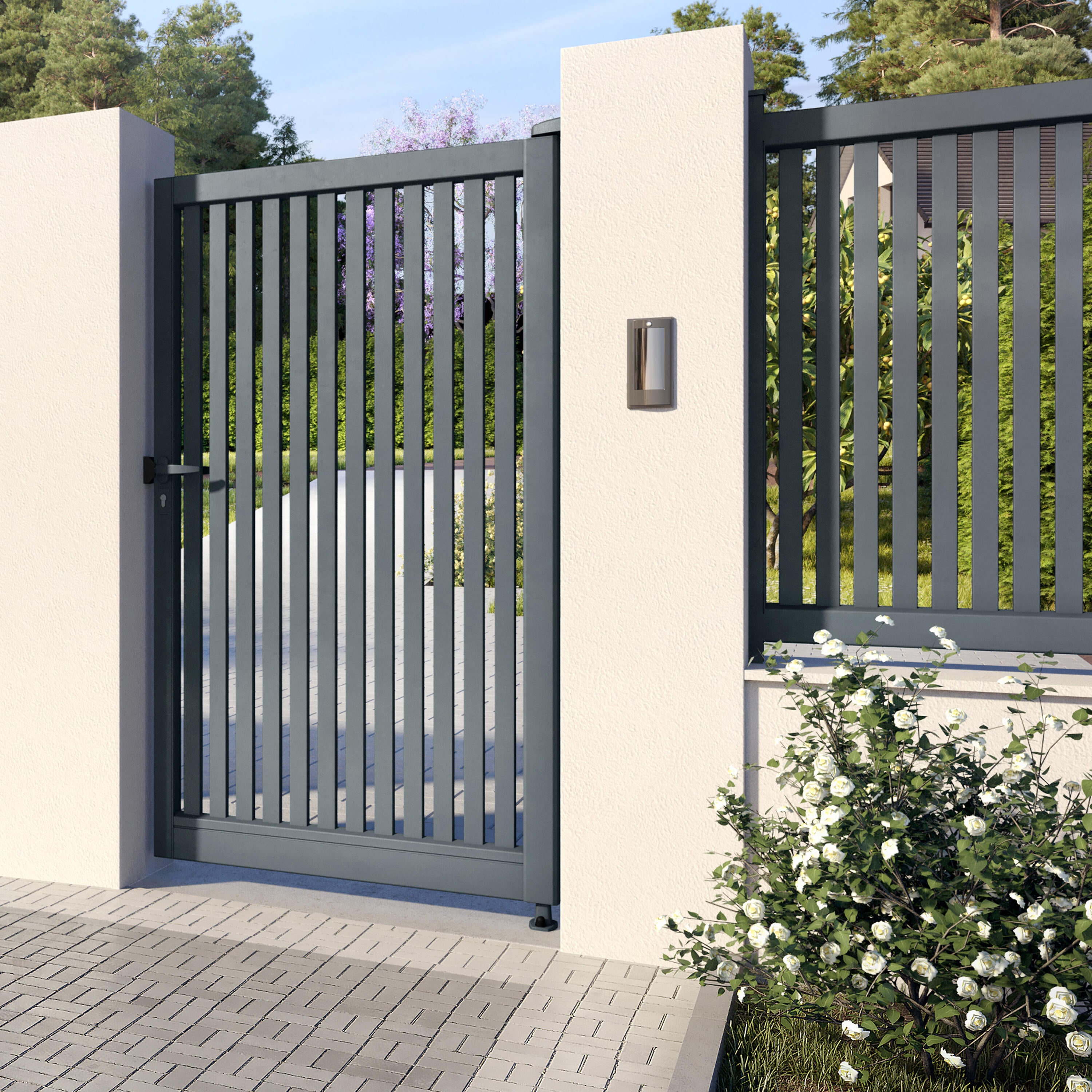 Portillon aluminium Lubéria Gris 7012, GRANVAL, l.104 x h.180cm | Leroy ...