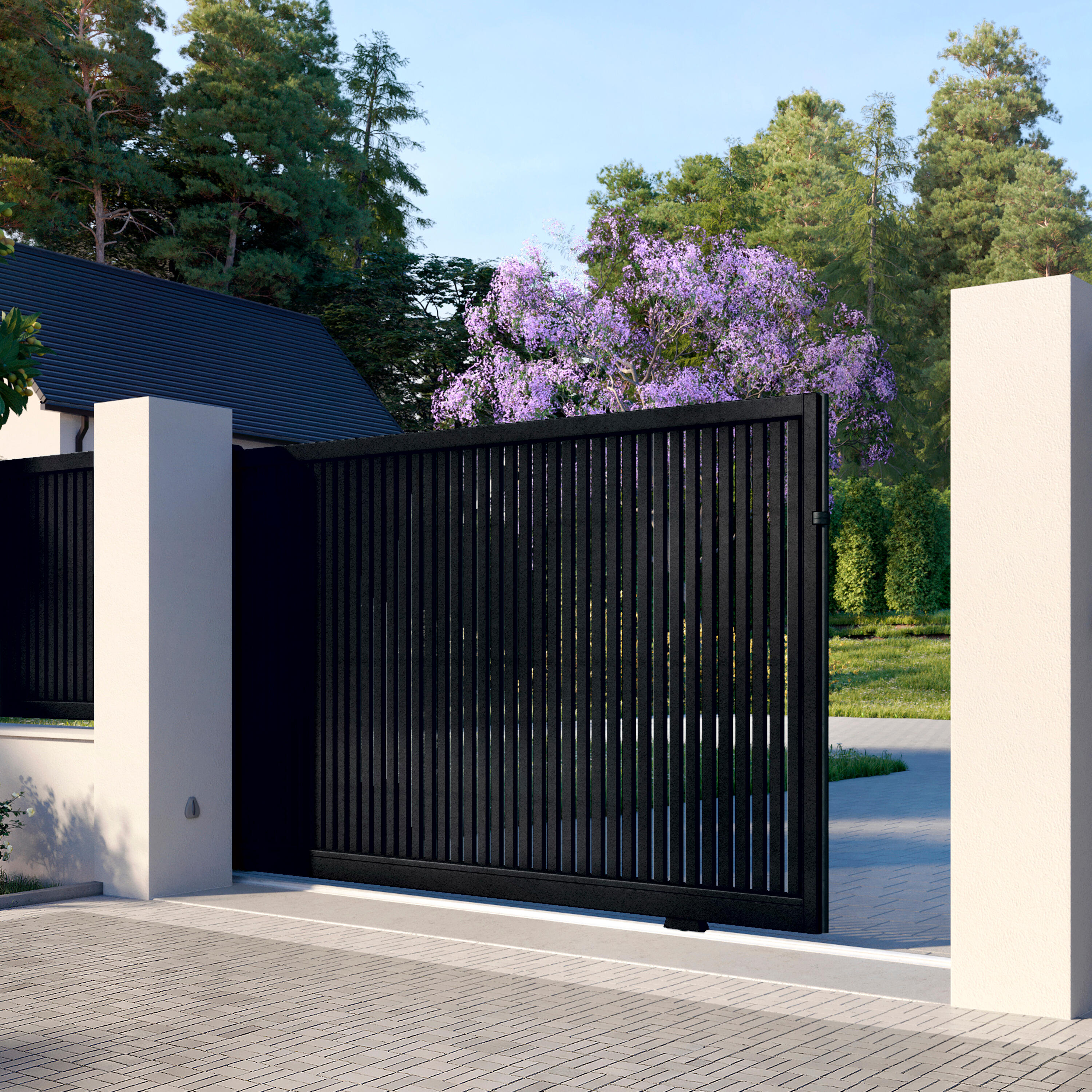 Coulissant alu Lubéria Noir sablé, GRANVAL, l.356 x h.180cm. Ouv. vers ...