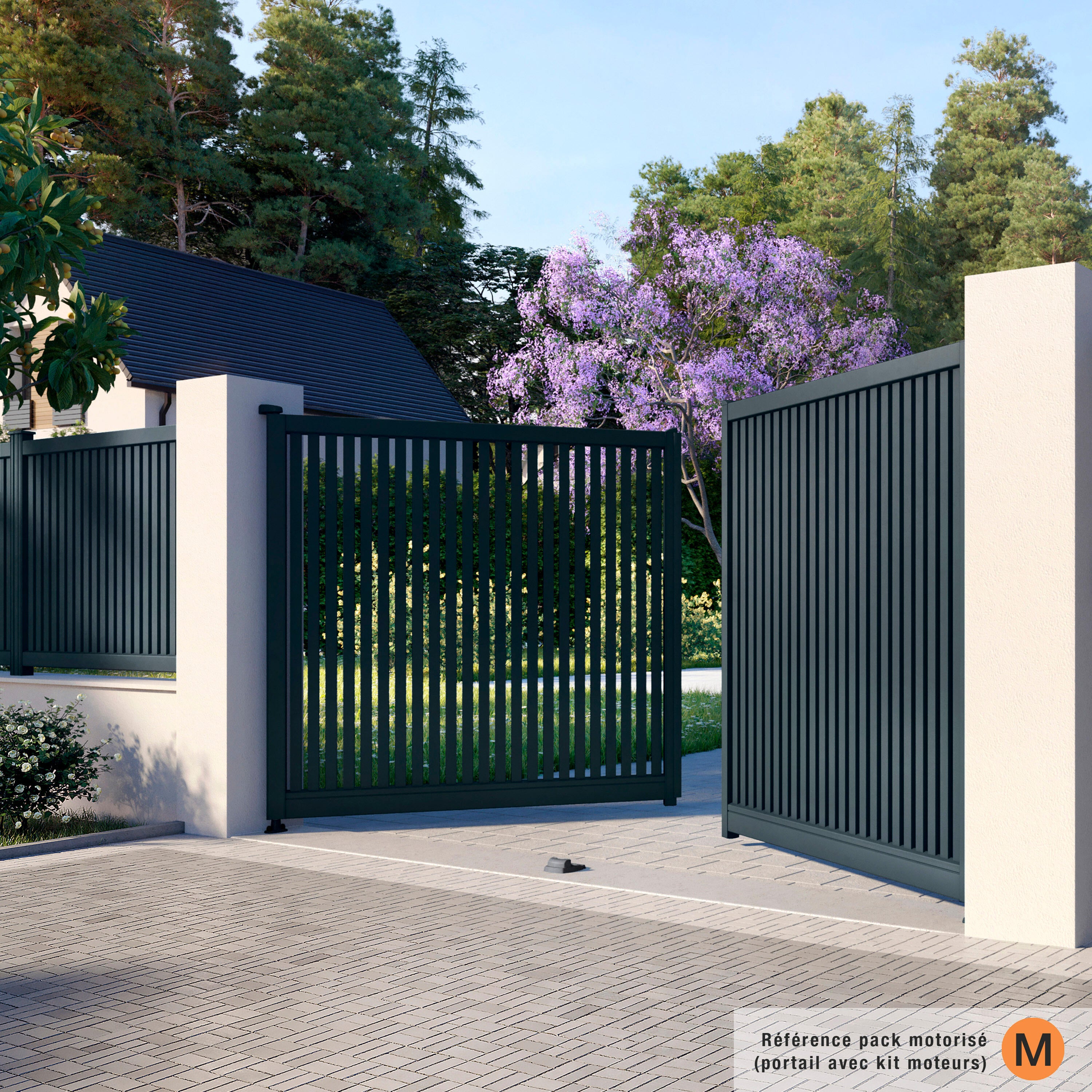 Portail aluminium battant Lubéria motorisé Gris 7016, GRANVAL, l.356 x ...