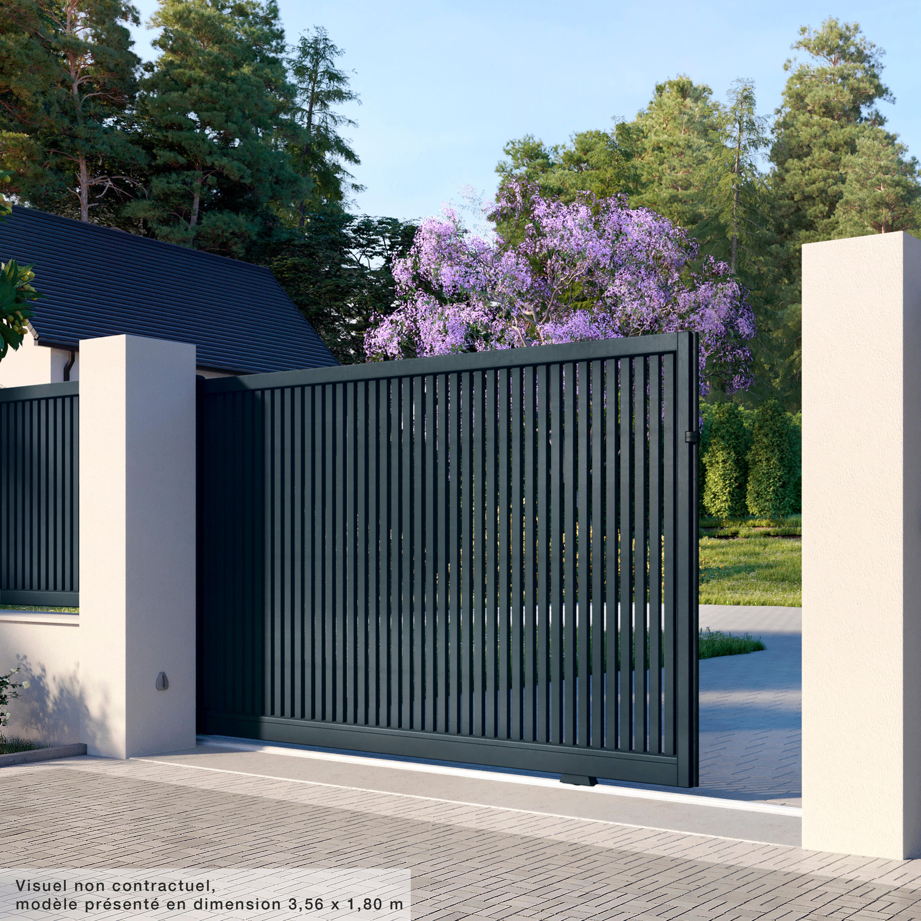 Coulissant alu Lubéria Gris 7016, GRANVAL, l.356 x h.147cm. Ouv. vers ...